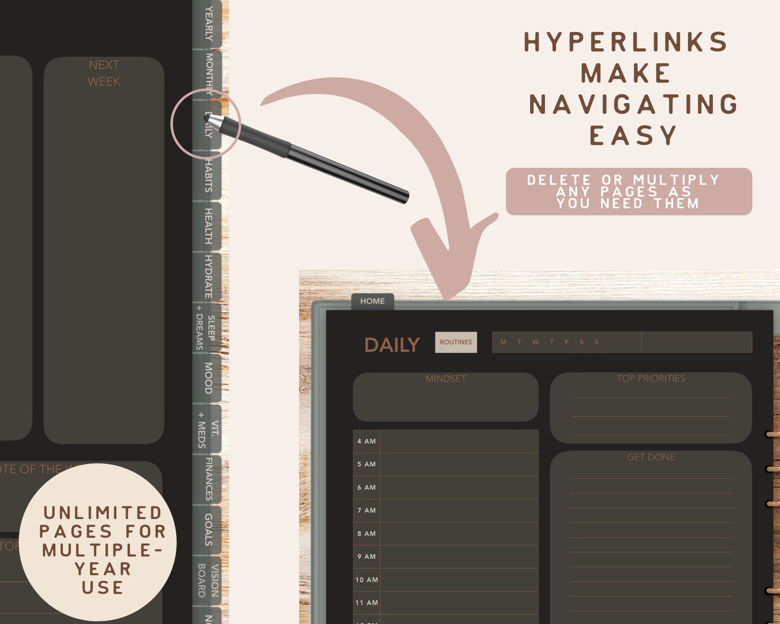 Undated Dark Mode Boho Goodnotes Digital Planner Ipad - Etsy