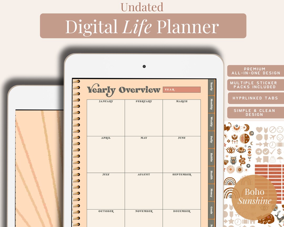 Life Digital Planner Boho Sunshine Digital Planner - Etsy