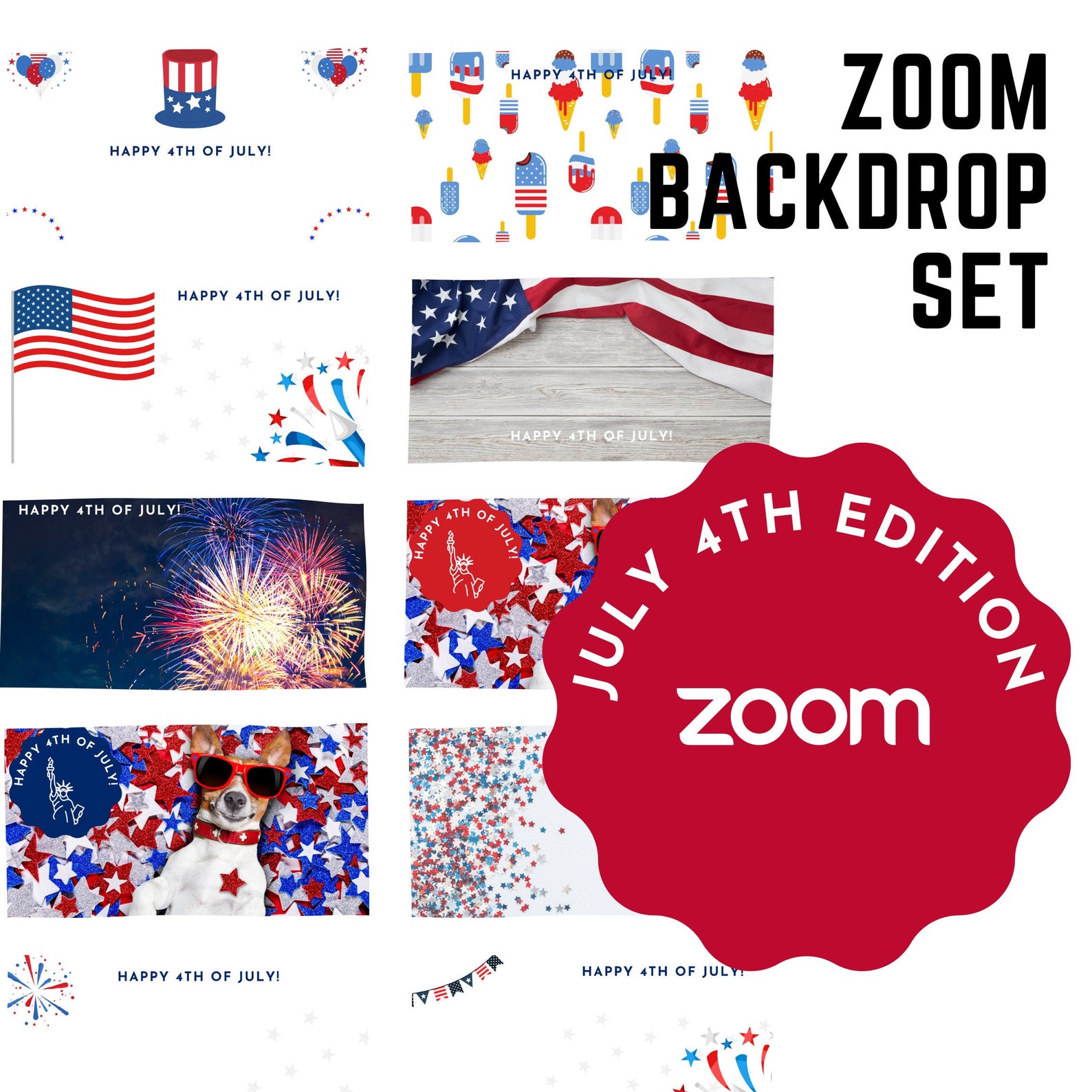 4th of July Zoom Background PNG Bundle 16 Backdrops - Etsy