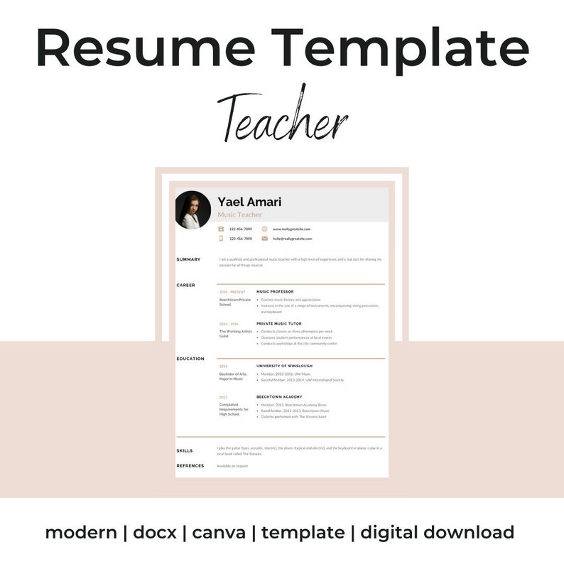 Resume Template | CV Template | Word Template | Canva Editable ...