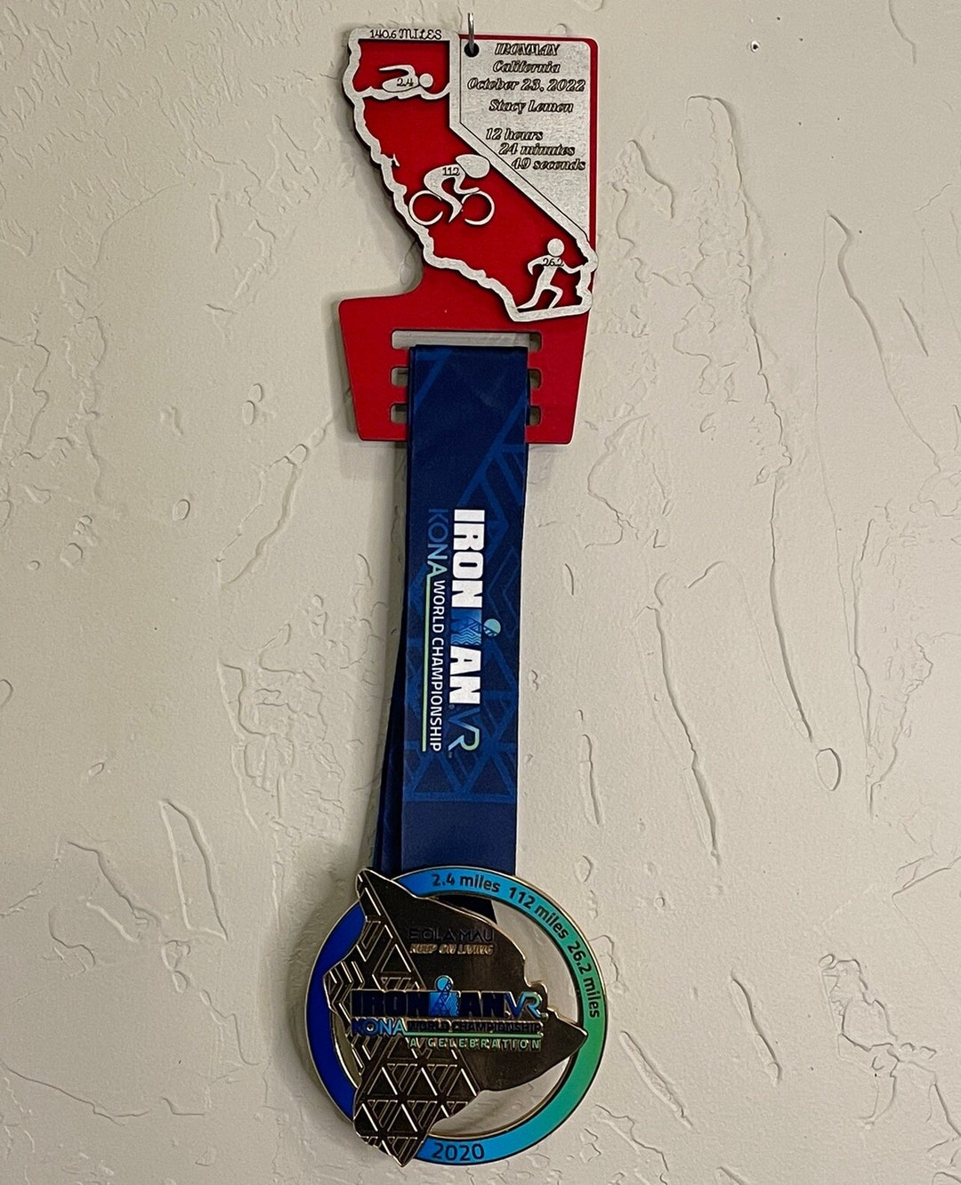 Custom Wooden CA Triathlon Medal Holder About 5.5 X 3.5 Gift Idea ...