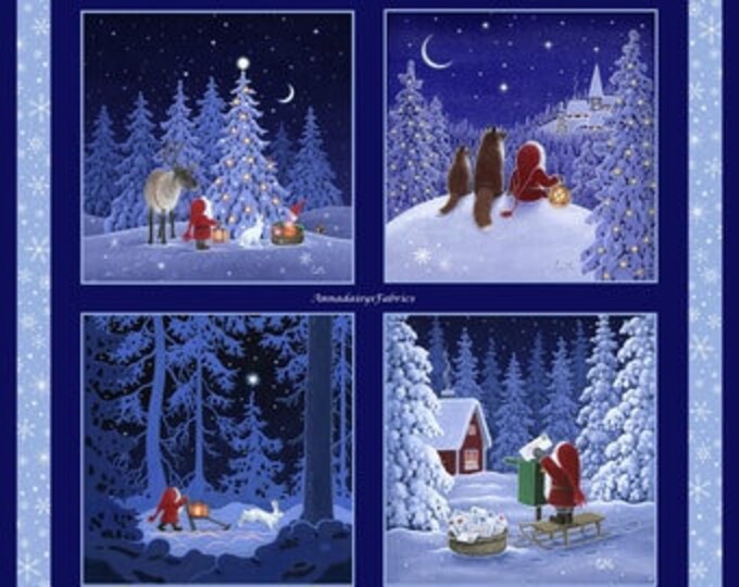 Winter Gnome Pillow Panel - Lewis & Irene Fabric - Tomten Pillow Panel ...