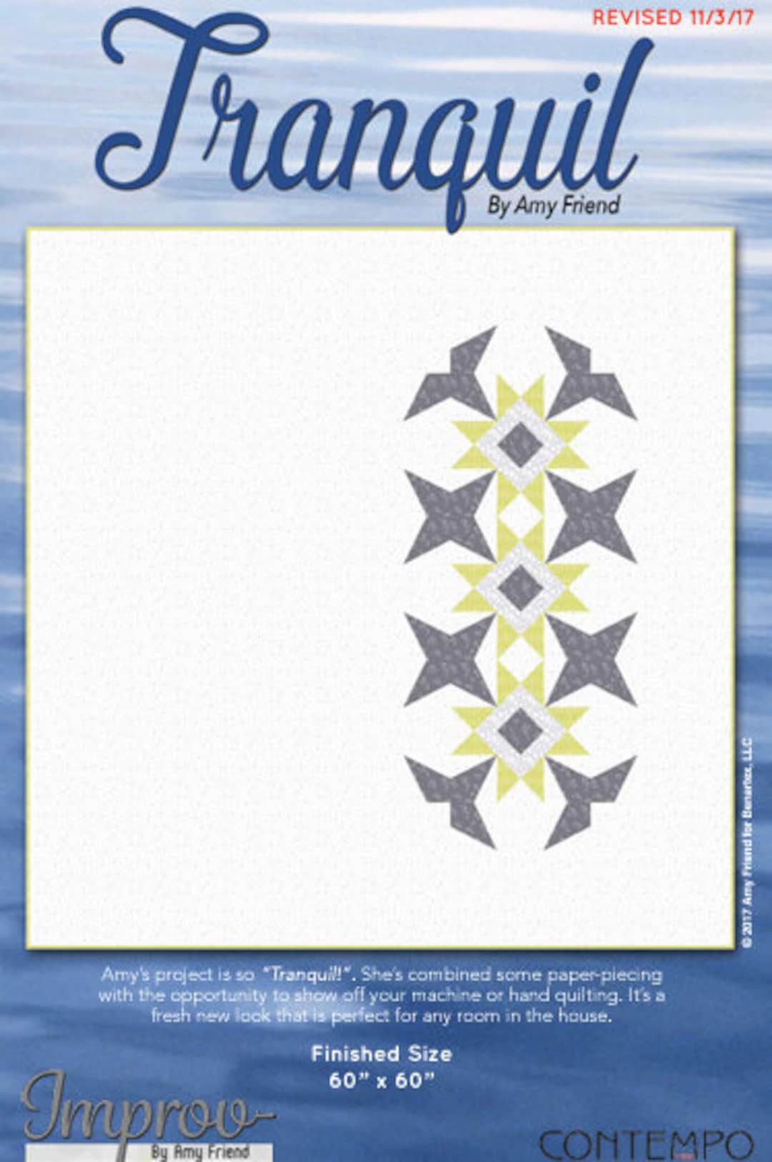 Tranquil Quilt Kit - Paper Pieced Quilt Kit, Modern Quilt Kit, White, Gray and Lime Green Quilt ...