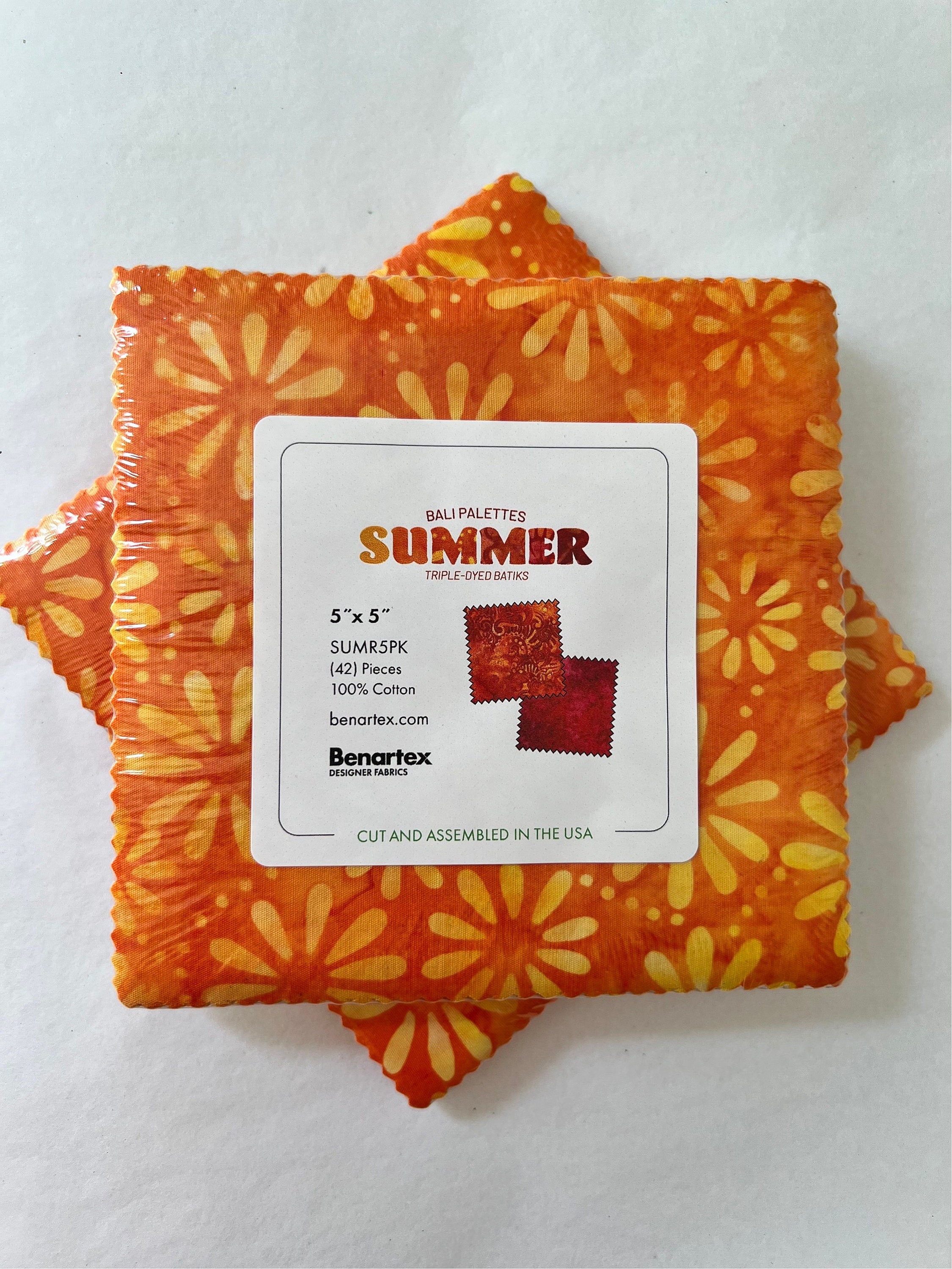 Summer Batik Charm Pack, 5 Fabric Squares, Batik Quilting Squares, Red ...