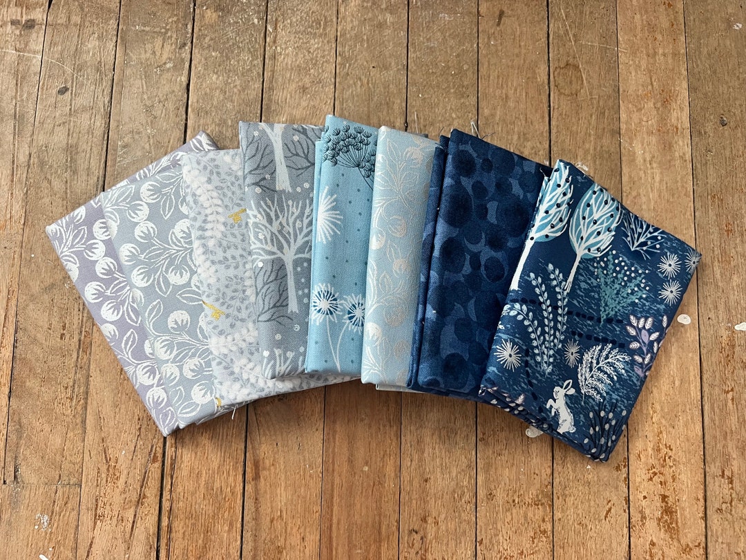 Blue Fat Quarter Bundle, Metallics Fat Quarter Bundle, Prints, 8 Fat ...