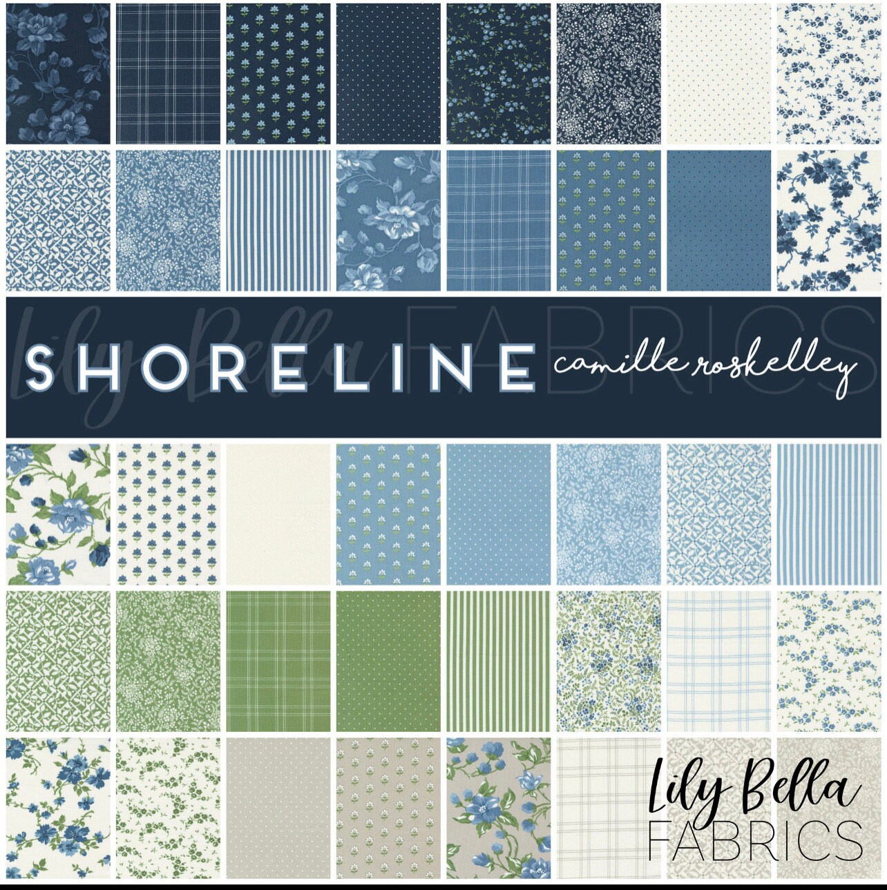Shoreline MINI Charm Pack by Camille Roskelley, Blue & Green Modern ...