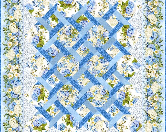 Spring Garden Twist QUEEN SIZE Quilt Kit, Hydrangea Quilt Fabric, Blue ...