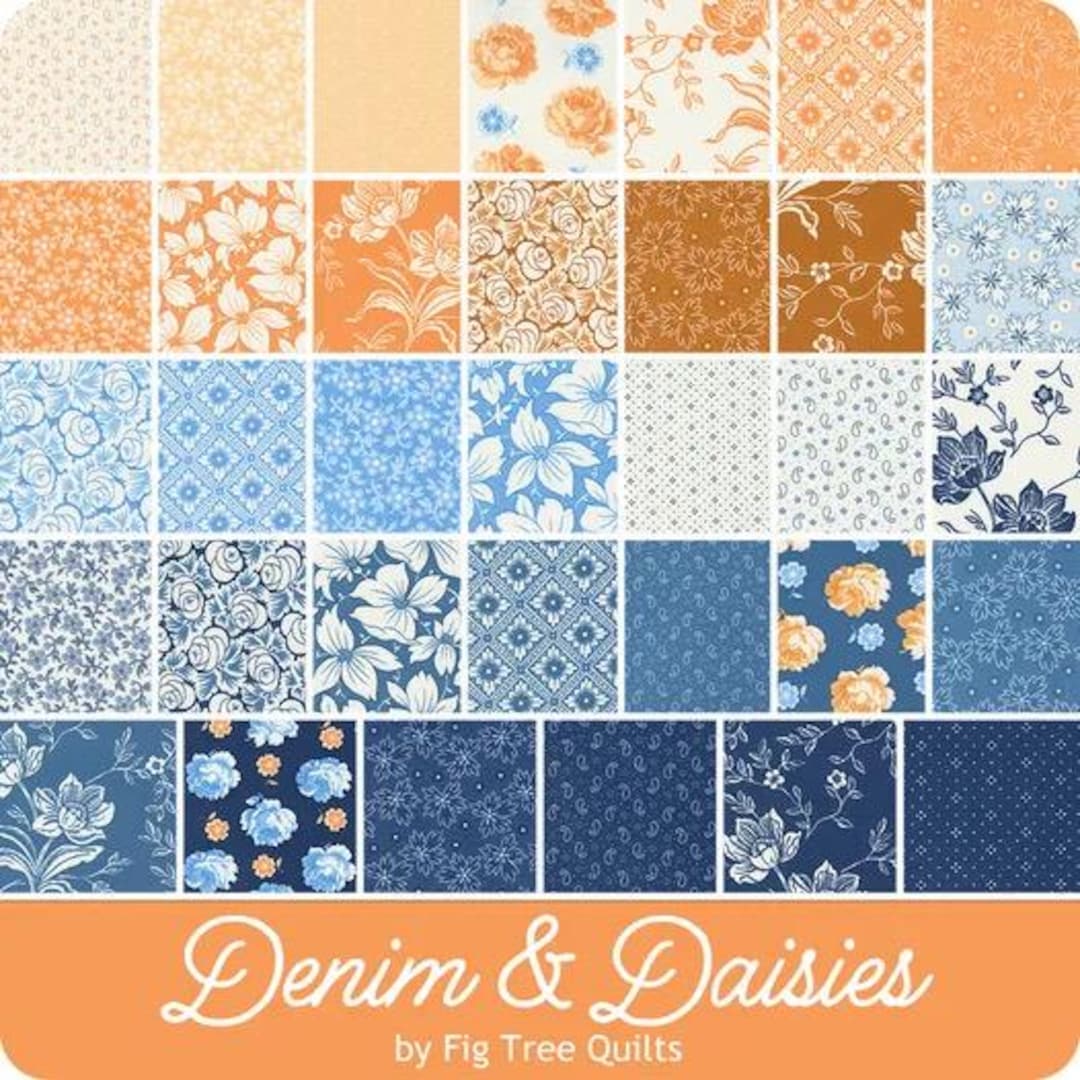 Denim and Daisies Fat Quarter Bundle by Fig Tree Co, Fabric Bundle Blue ...