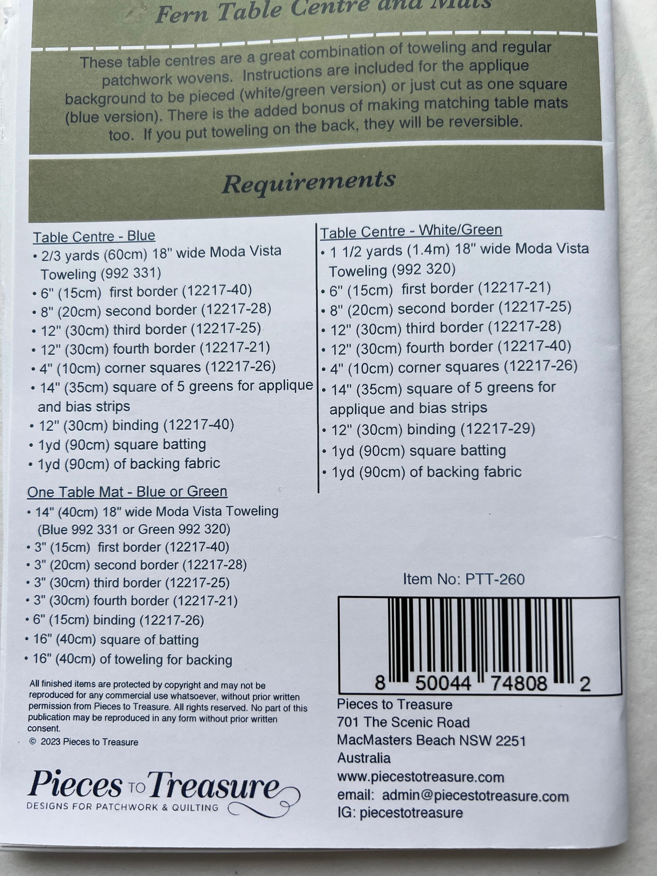 Fern Table Centre and Mats PATTERN by Jenelle Kent for Pieces to ...