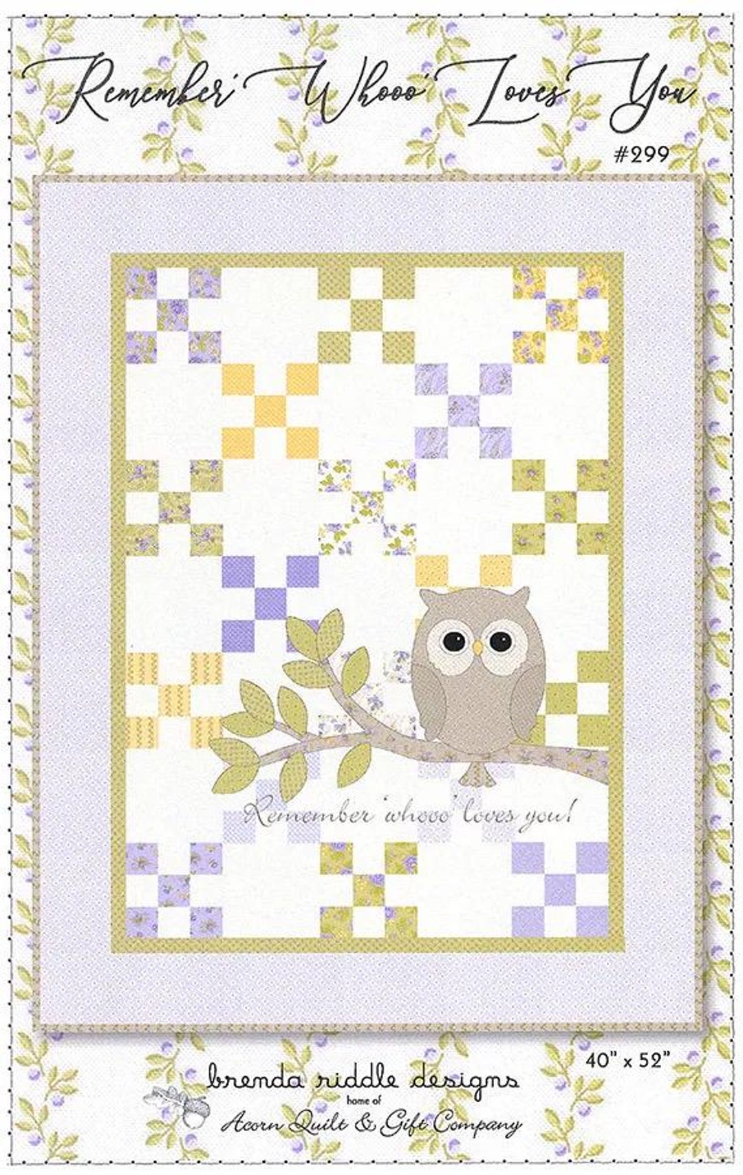 Baby Quilt Kit, Remember Whooo Loves You Quilt Kit, Brenda Riddle ...