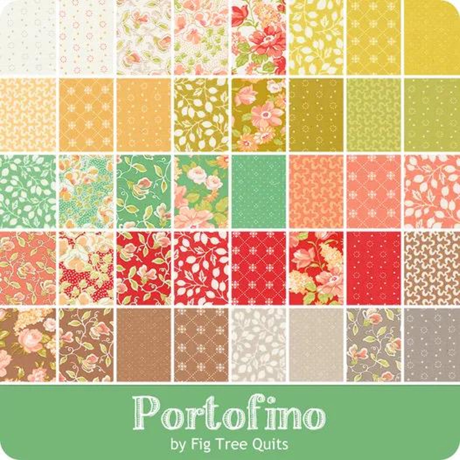 Portofino MINI Charm Pack by Fig Tree & Co., Red, Aqua, Brown, 2.5 ...