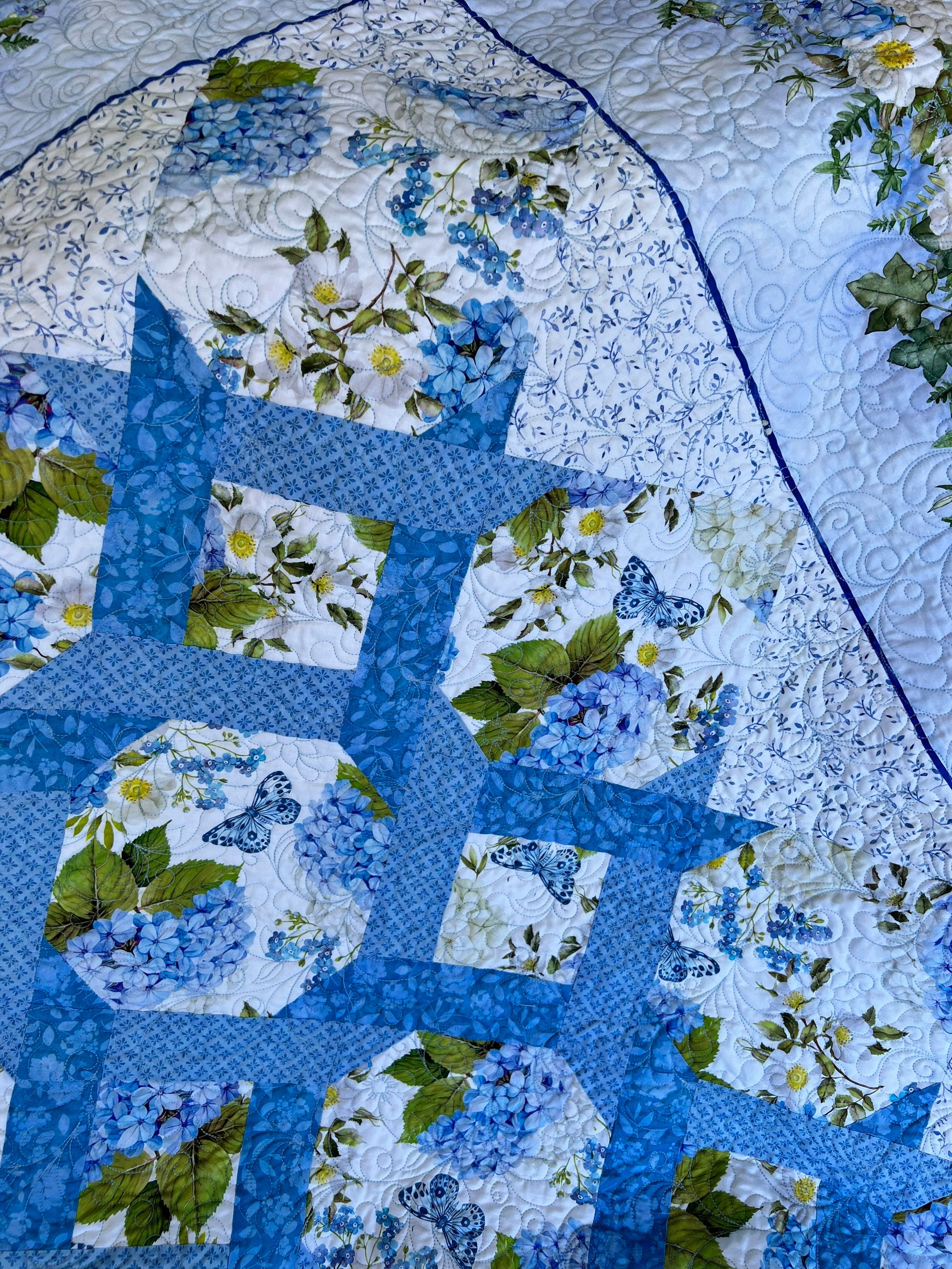 Spring Garden Twist Quilt Kit, Hydrangea Quilt Fabric, Blue & White ...