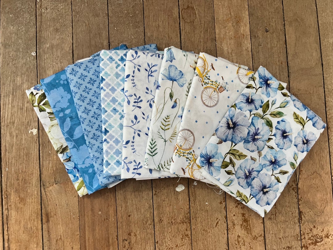 Blue and White Fat Quarter Bundle, Floral Fat Quarters, Blue Fabric, 8 ...