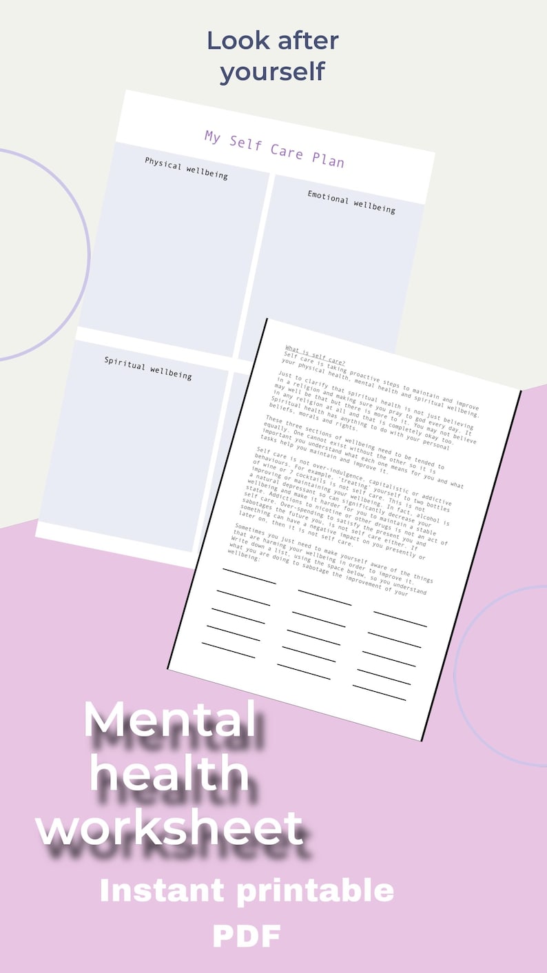 Self Care Plan Worksheet | Mental Health Printable Worksheet | Self ...