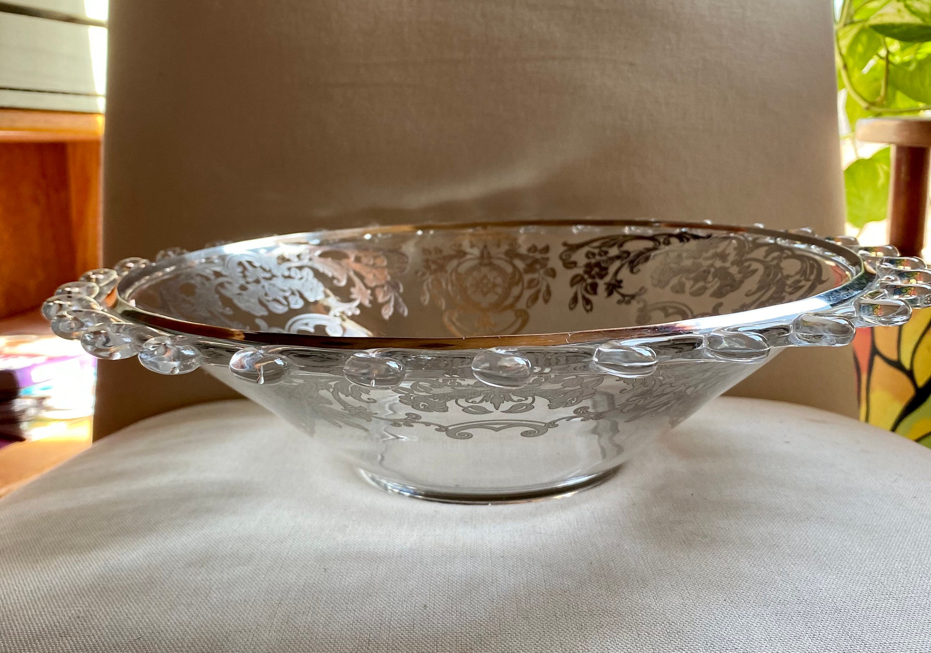 Vintage Silver Embellished Glass Bowl - Etsy