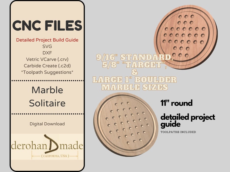 CNC Files - 11" Marble Solitaire Game Board - Detailed Build File ...