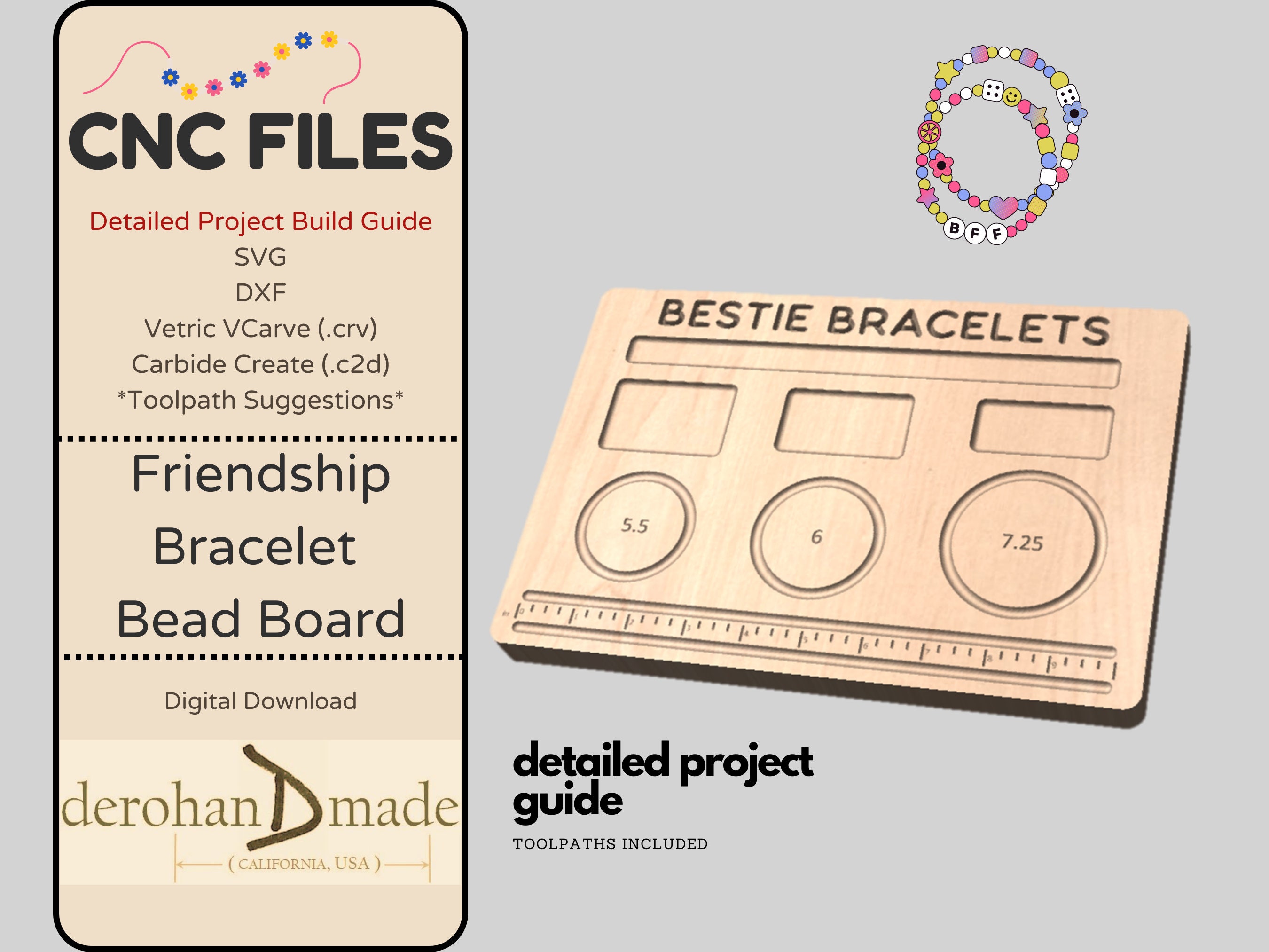CNC Files Project Guide Friendship Bracelet Bead Board SVG, DXF, Vcarve ...