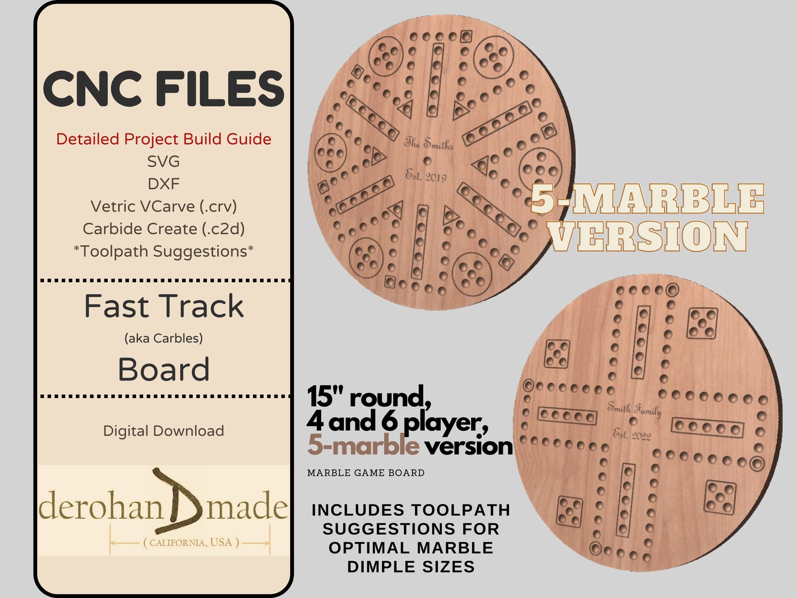 CNC Files + Project Guide | 5 MARBLE Fast Track / Carbles Game - 6 and ...