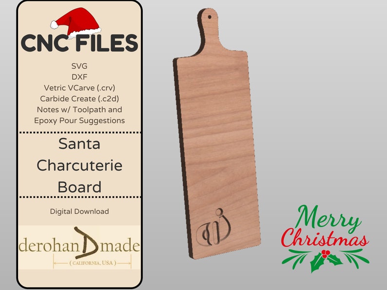 CNC File Santa Charcuterie Board epoxy Resin Inlay .svg, .dxf, Vetric ...