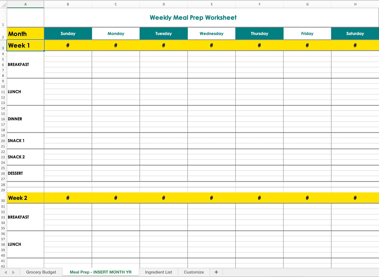 Grocery Shopping Budget List Excel Spreadsheet Template (works W ...