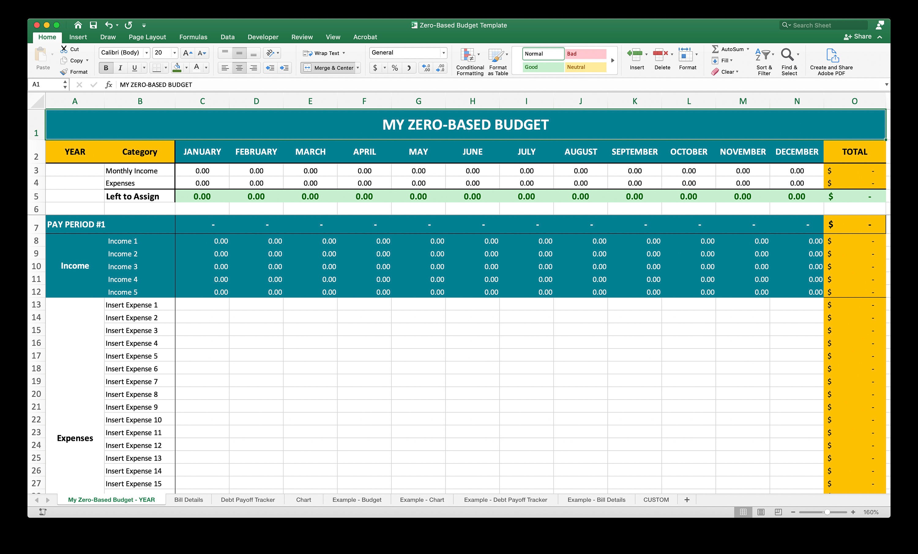 Monthly Zero-based Budget Template | Digital Budget Tracker Excel ...