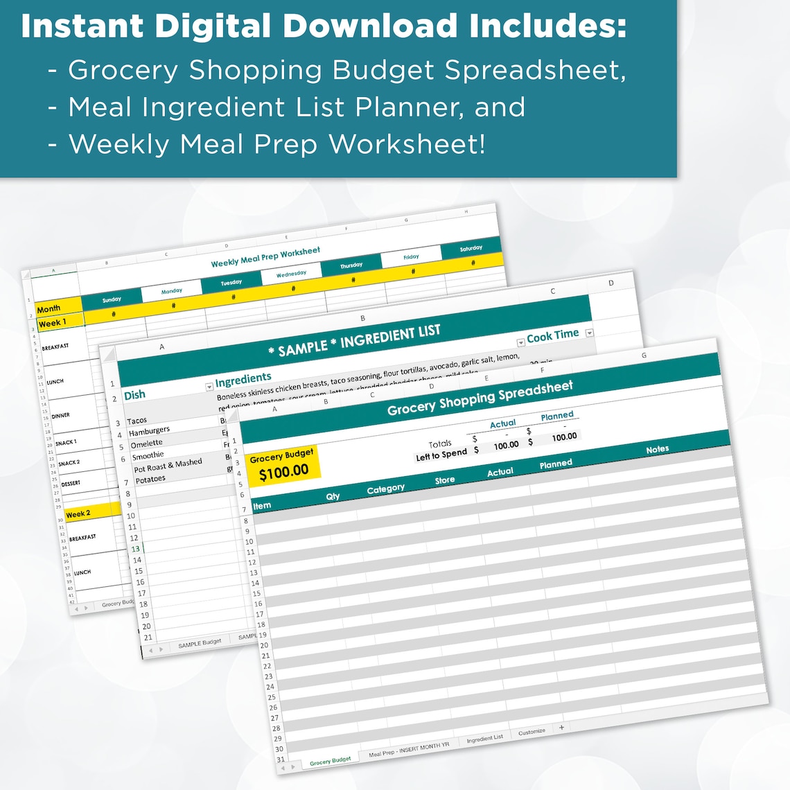 Grocery Shopping Budget List Excel Spreadsheet Template (works W ...