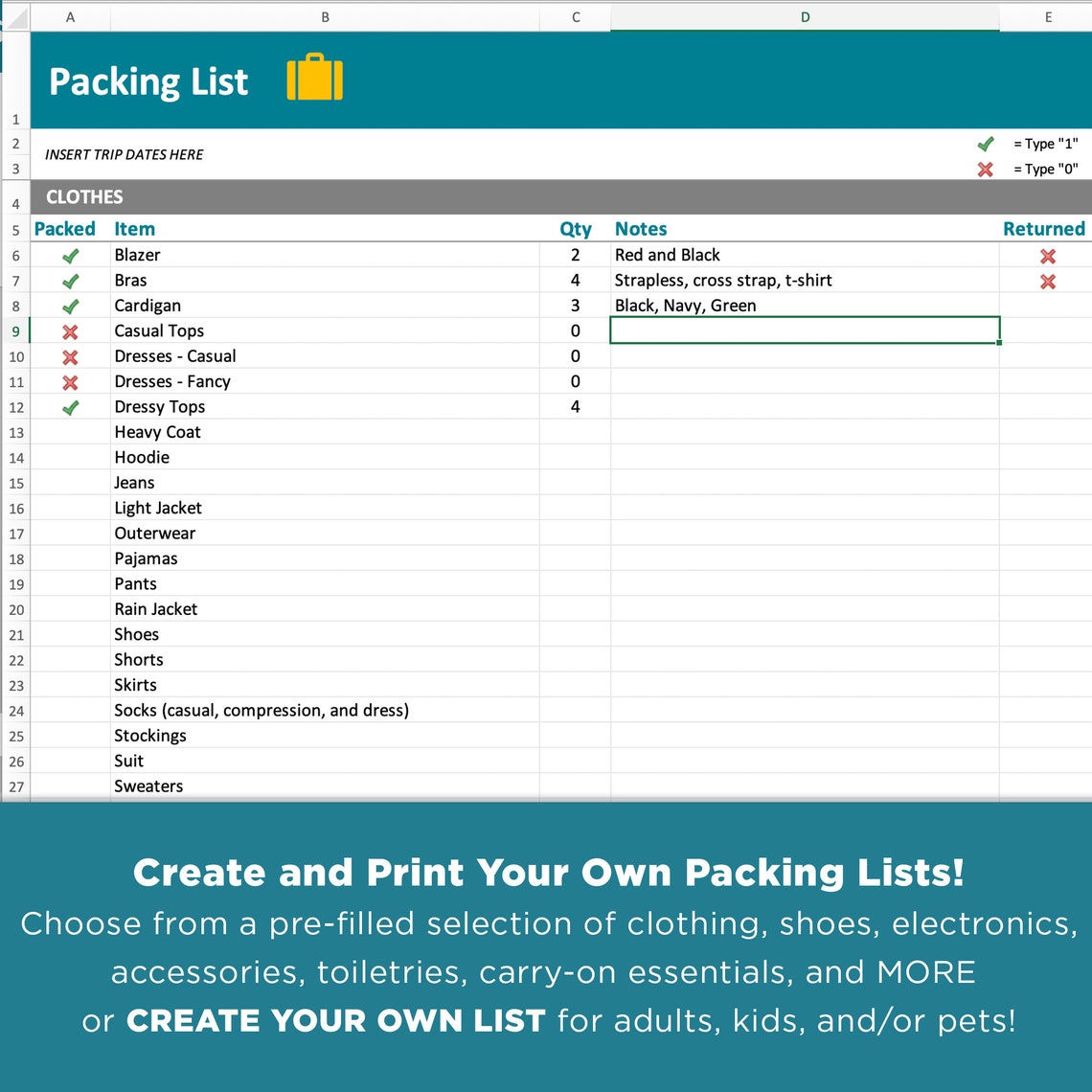 Travel Planner & Travel Planning Excel Spreadsheet Template | Editable ...
