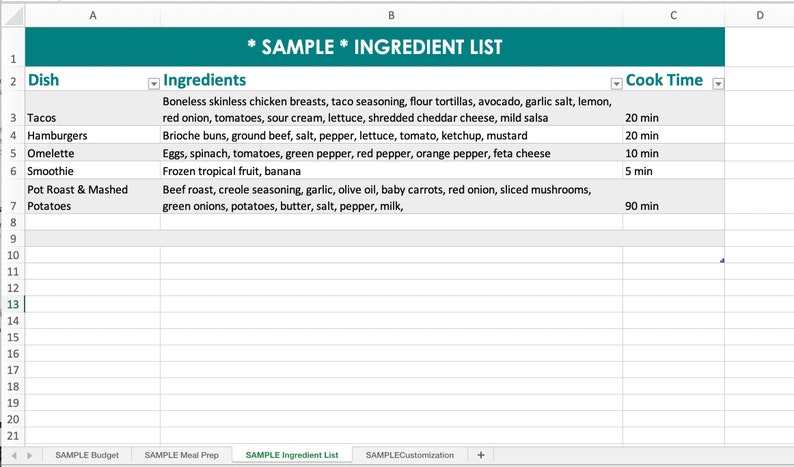 Grocery Shopping Budget List Excel Spreadsheet Template Etsy