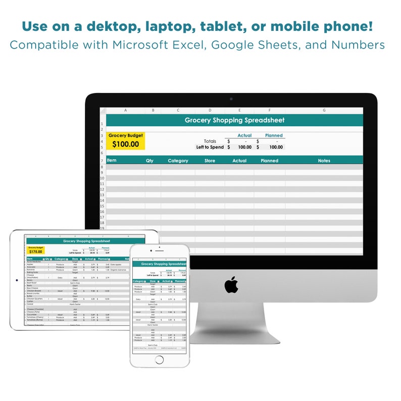 Grocery Shopping Budget List Excel Spreadsheet Template (works W ...