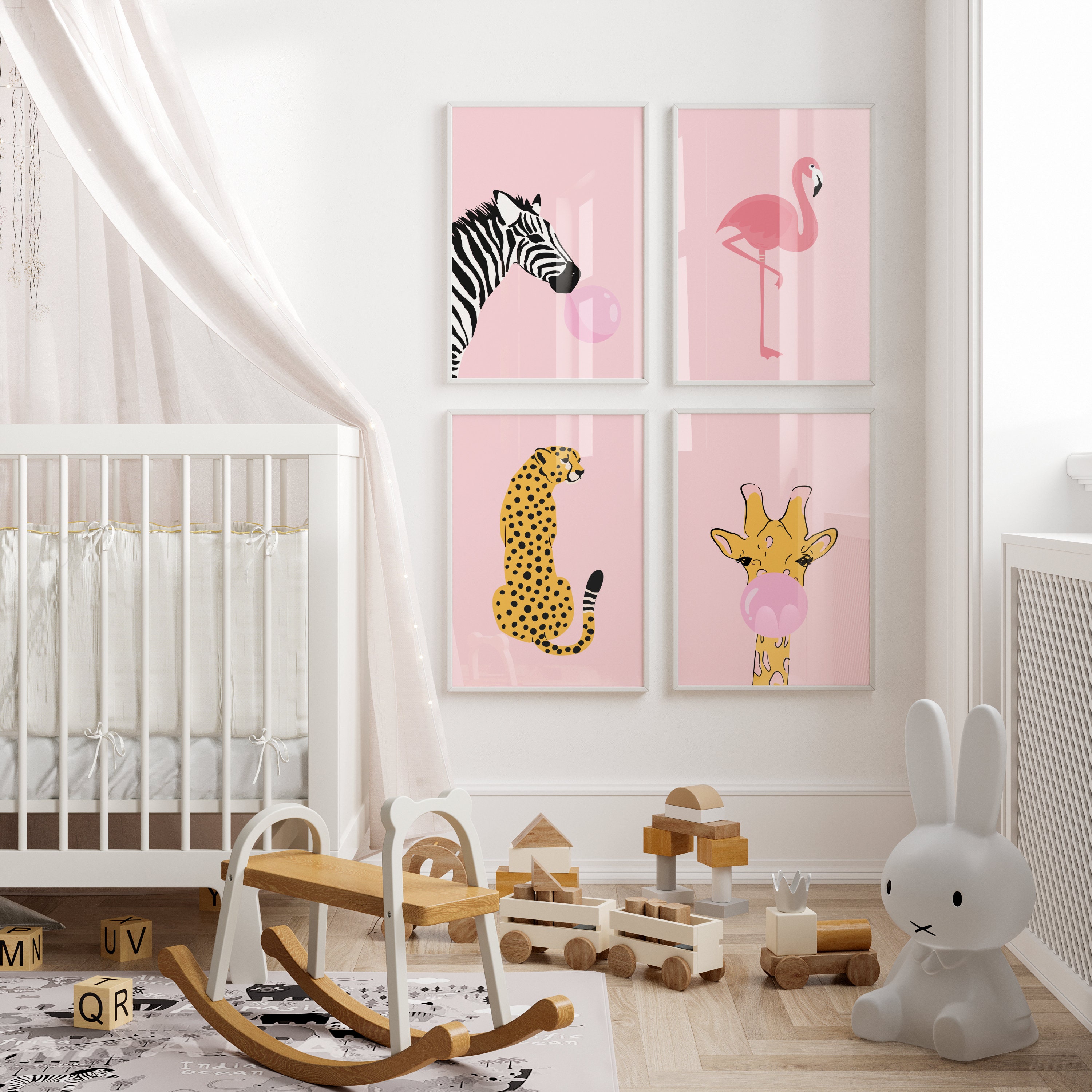 Set of 6 Pink Animal Prints Leopard Flamingo Zebra Gallery - Etsy