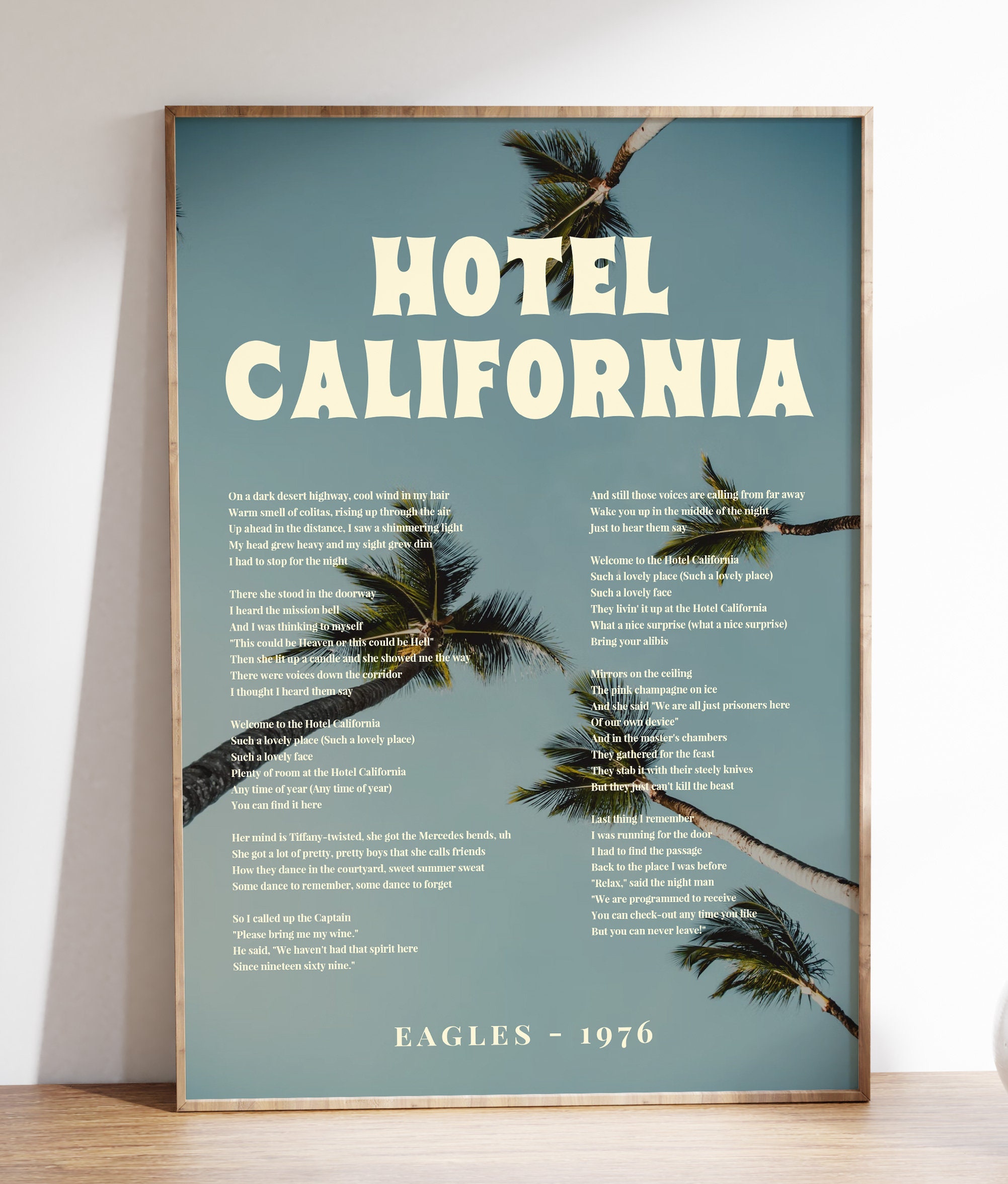 Hotel California Music Poster, Eagles Fan Art, Song Lyrics sold by ...