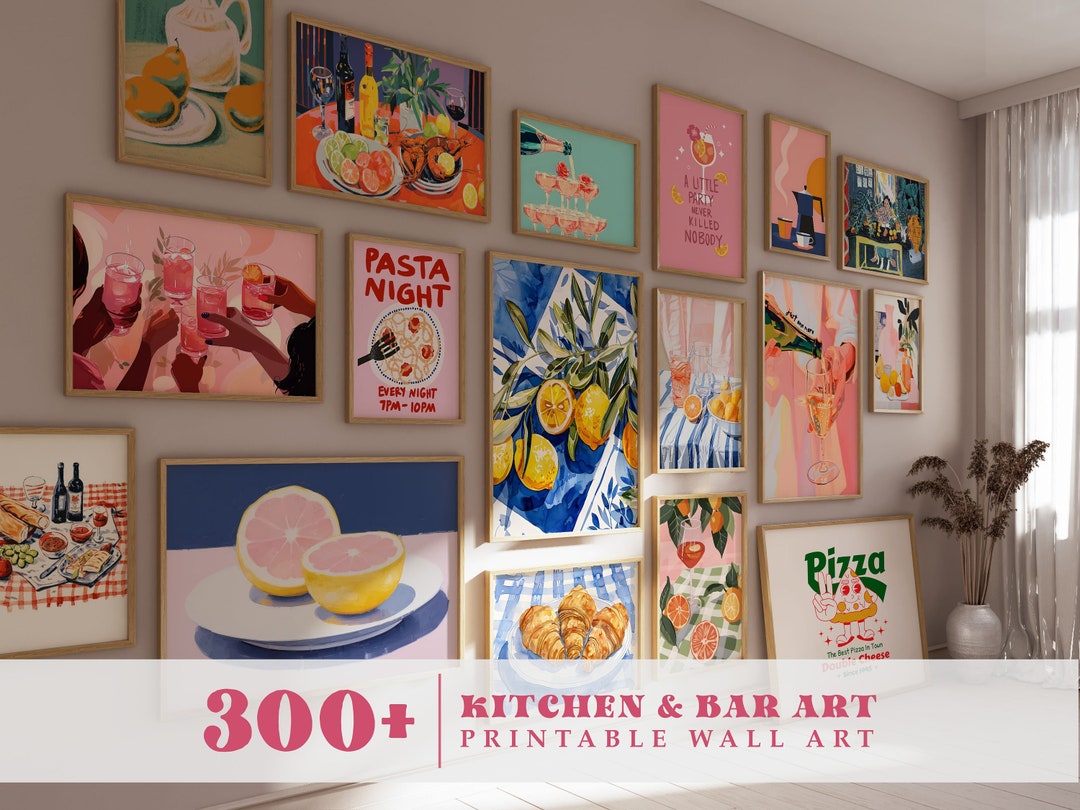 300 Kitchen Wall Art Bundle, Food & Drinks Art, Colorful Modern ...