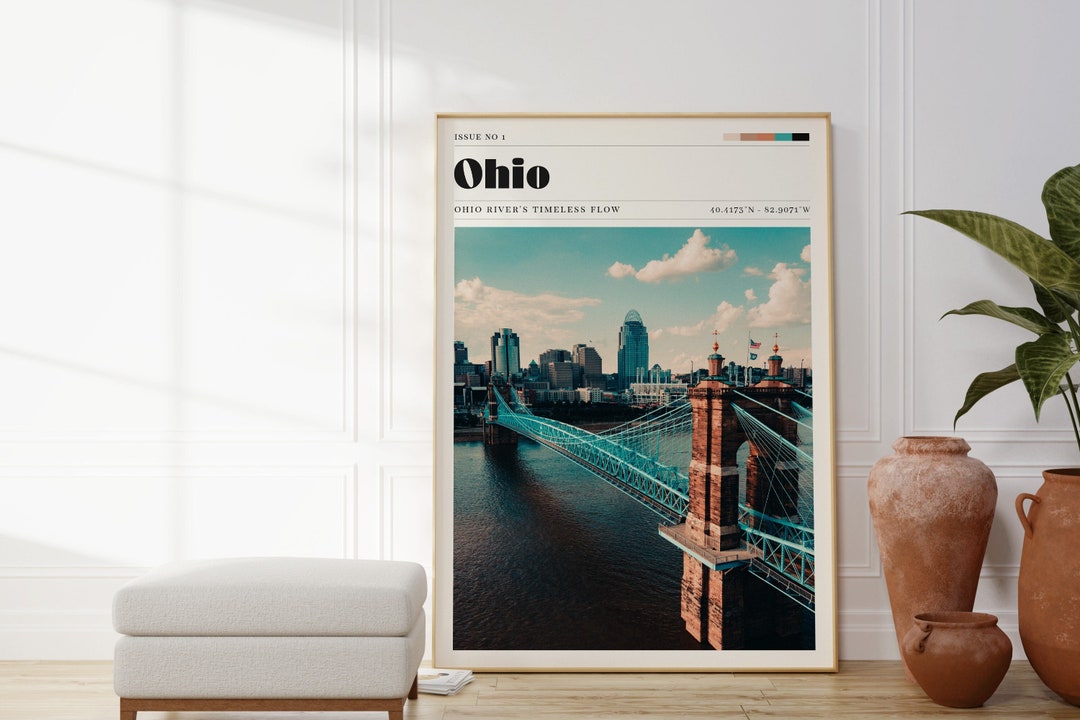 Ohio Poster Ohio State Map Art Travel Poster Vintage - Etsy