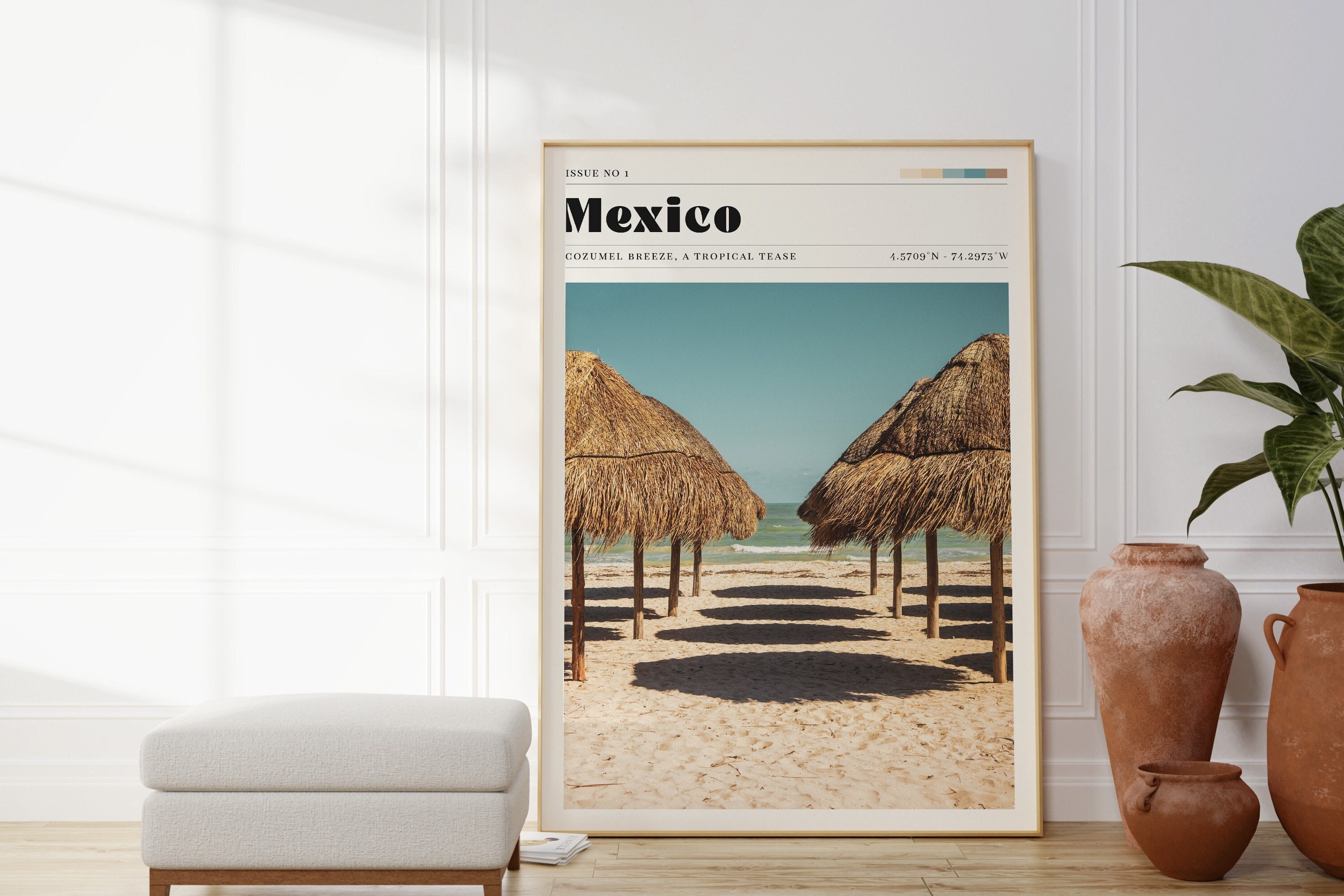 Mexico Travel Poster, Tranquil Wall Art, Beach Tropical Vibes, Central ...
