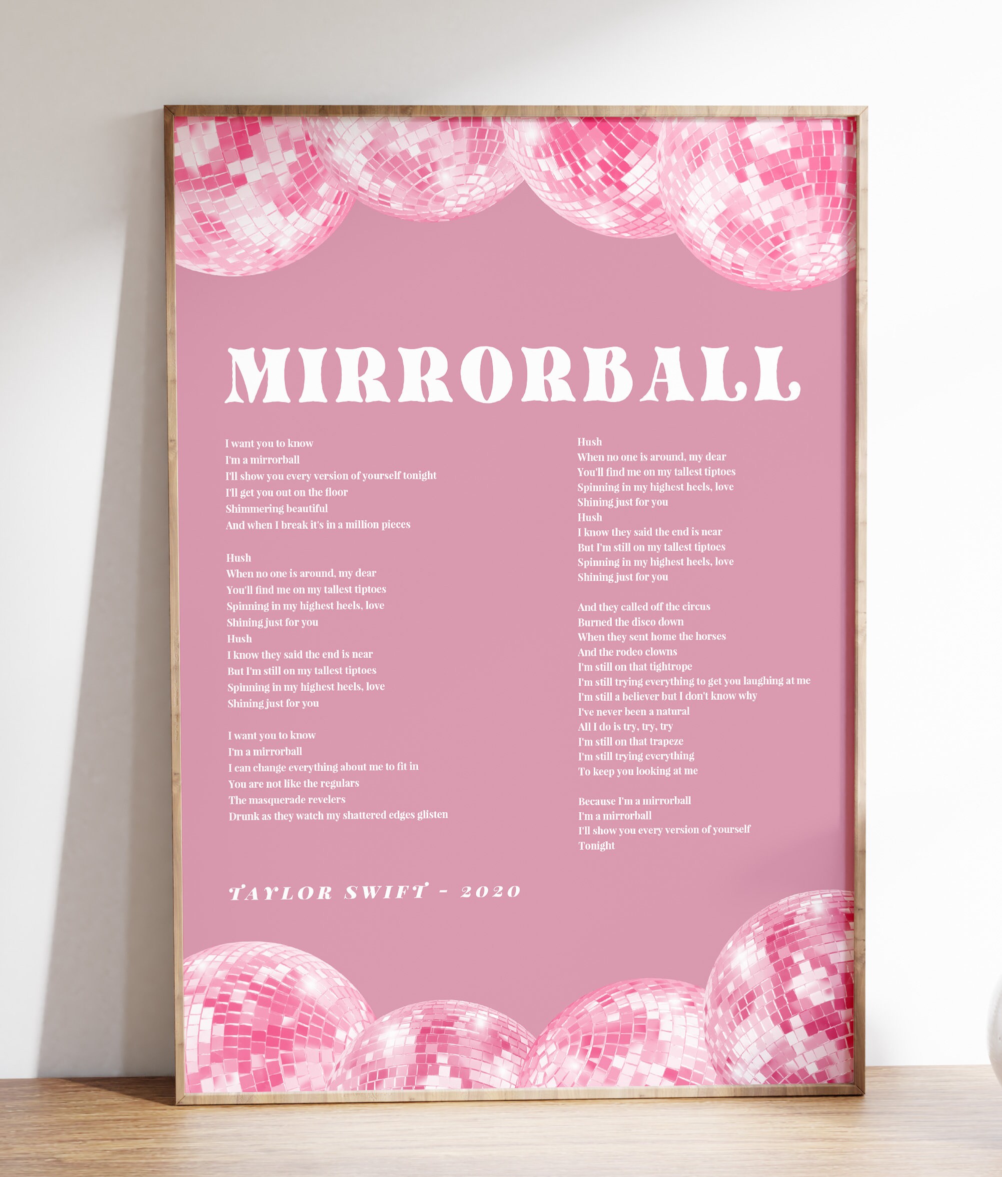 Mirrorball Pink Lyrics Poster, Talyor Swift, Folklore Print, taylor ...