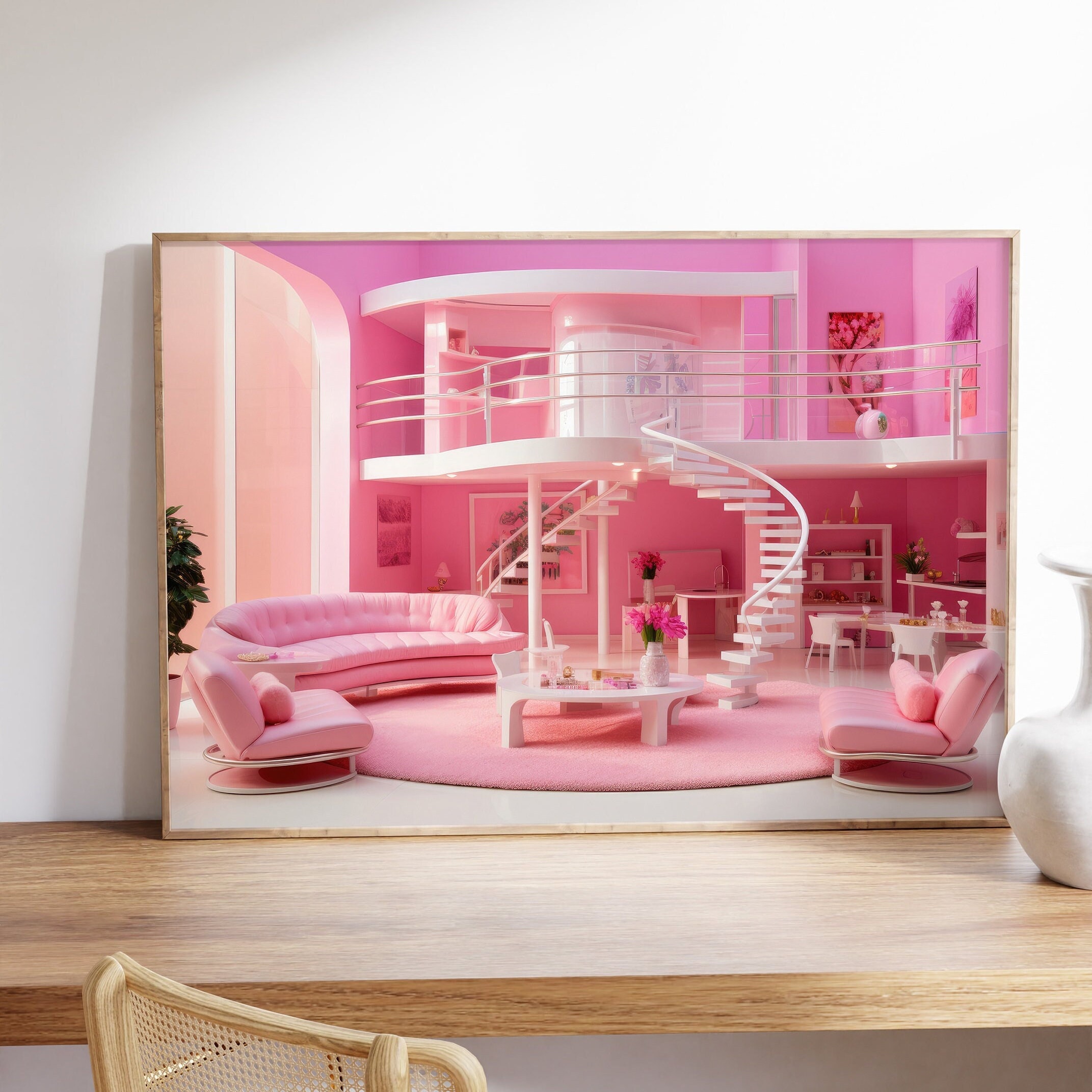 Pink Barbie House Print, Girls Printable Wall Art, Room Decor, Kids ...