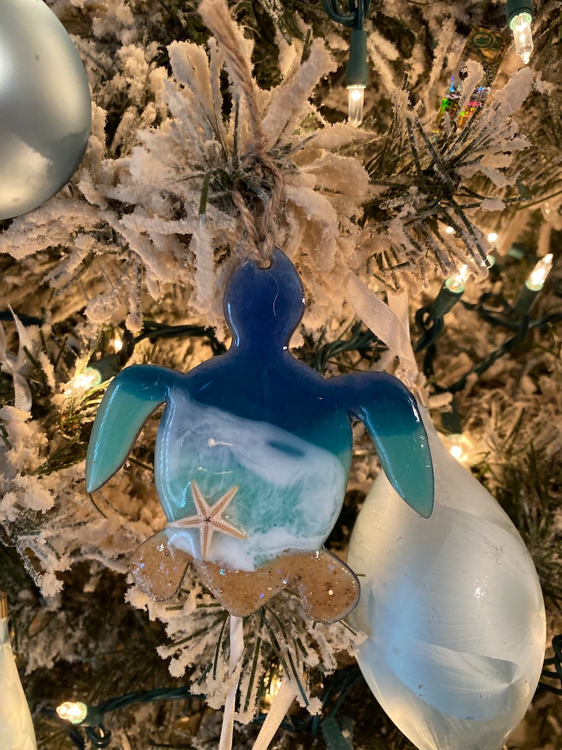 Handmade Coastal Decor Resin SEA TURTLE Ornament - Etsy