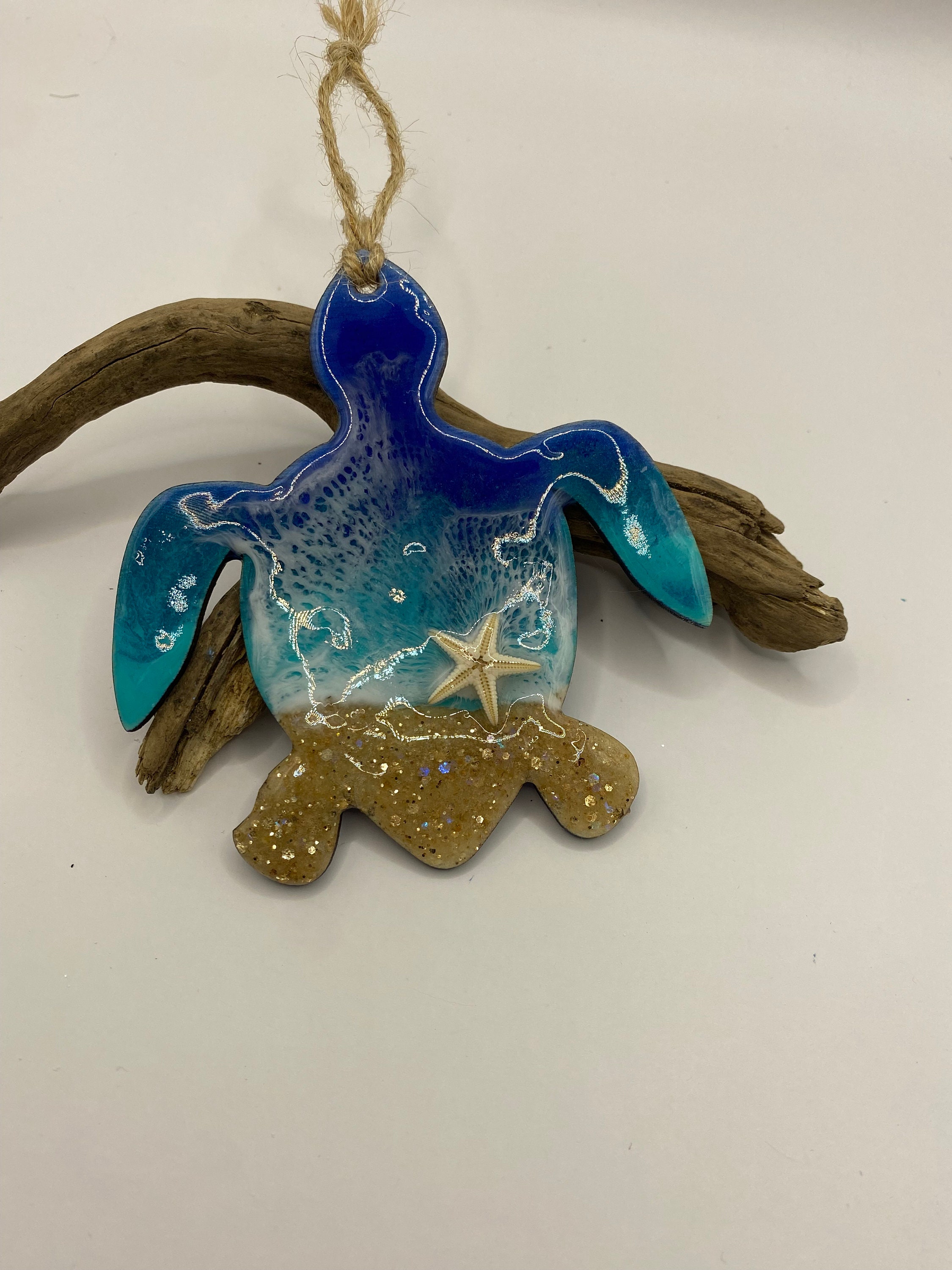 Handmade Coastal Decor Resin SEA TURTLE Ornament - Etsy