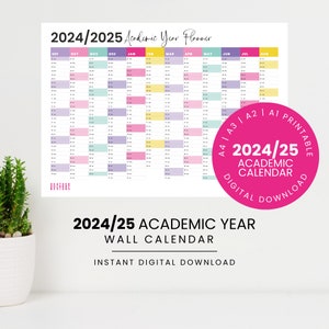 2024-2025 Academic Year Wall Calendar UK | Rainbow Printable Year ...