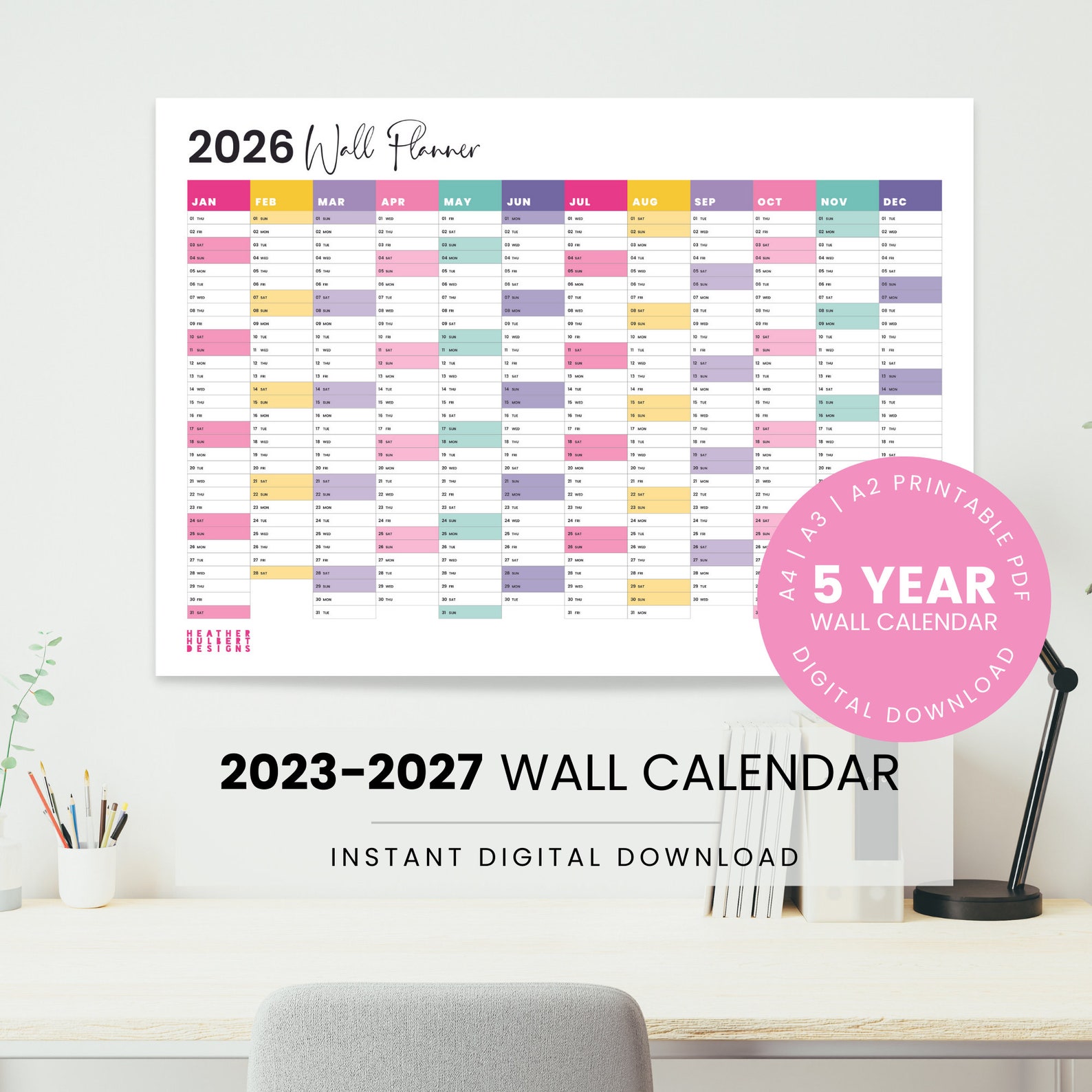 2023-2027 Wall Calendar 5 YEAR PLANNER Printable Year Planner Digital ...