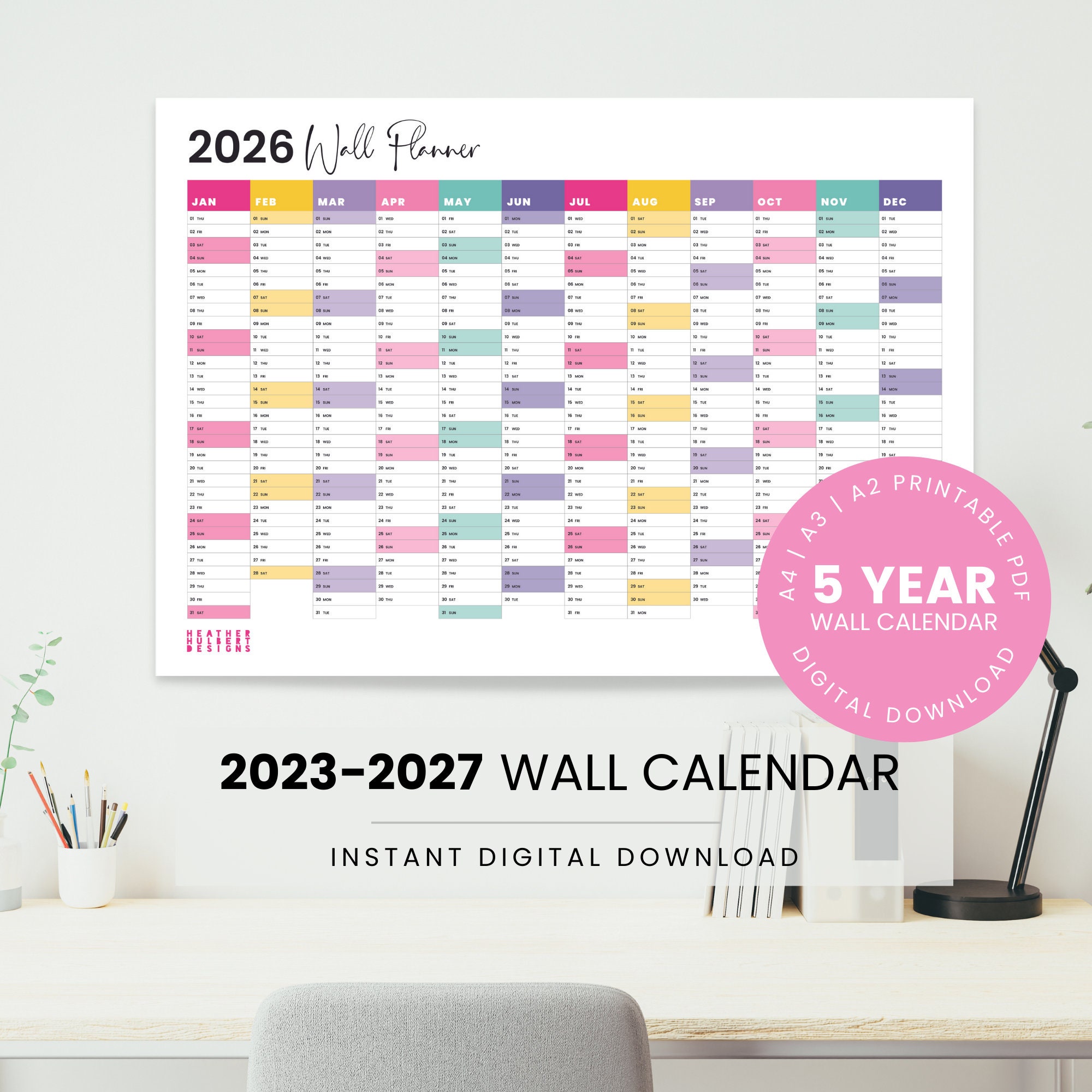 2023-2027 Wall Calendar 5 YEAR PLANNER Printable Year Planner Digital ...