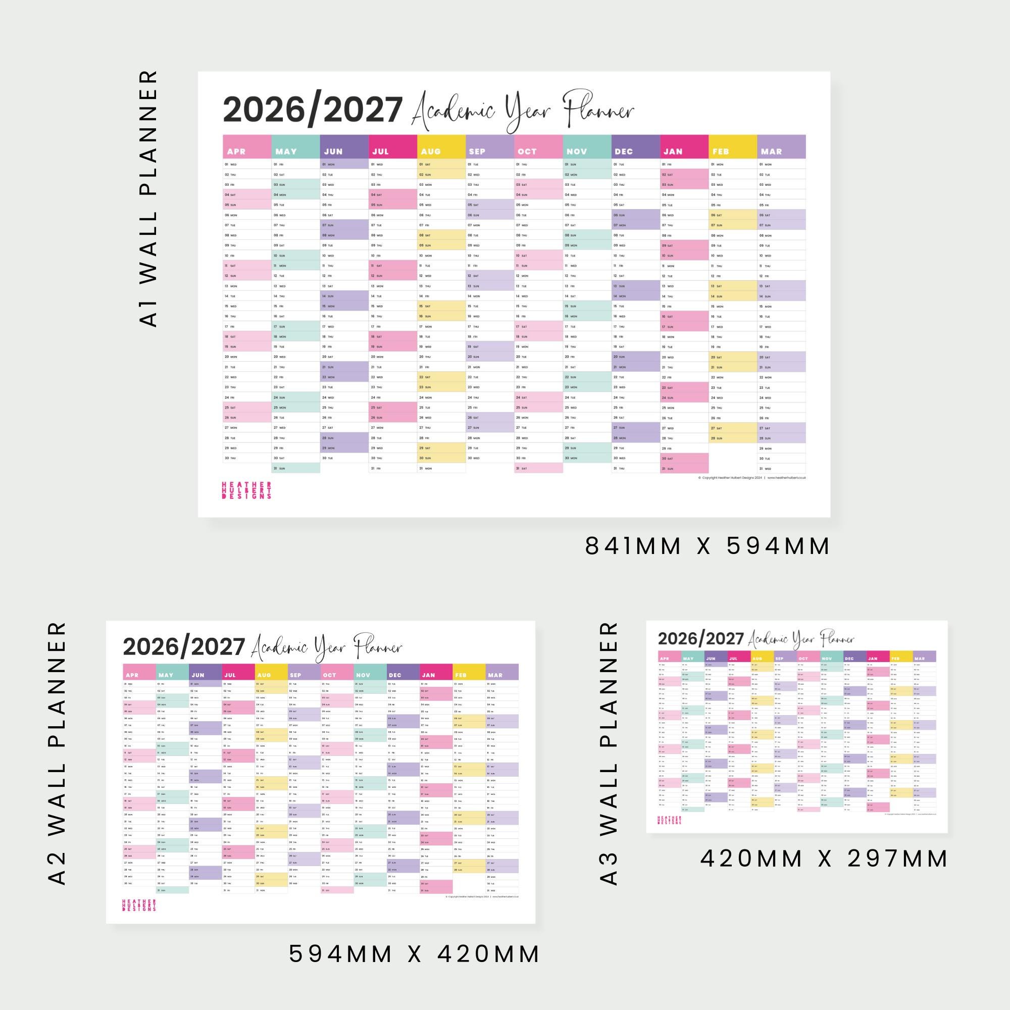 2026-2027 UK Financial Year Wall Calendar | Rainbow Printable Year ...