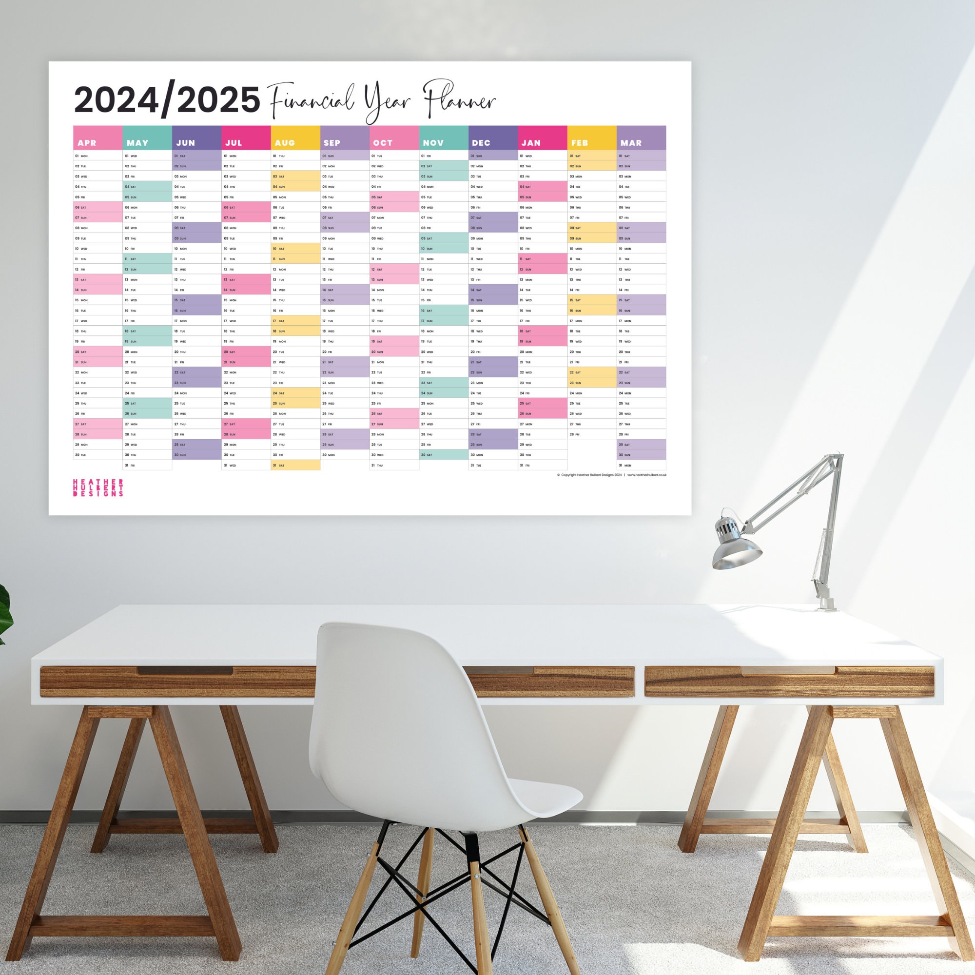 2024-2025 UK Financial Year Wall Calendar | Rainbow Printable Year ...