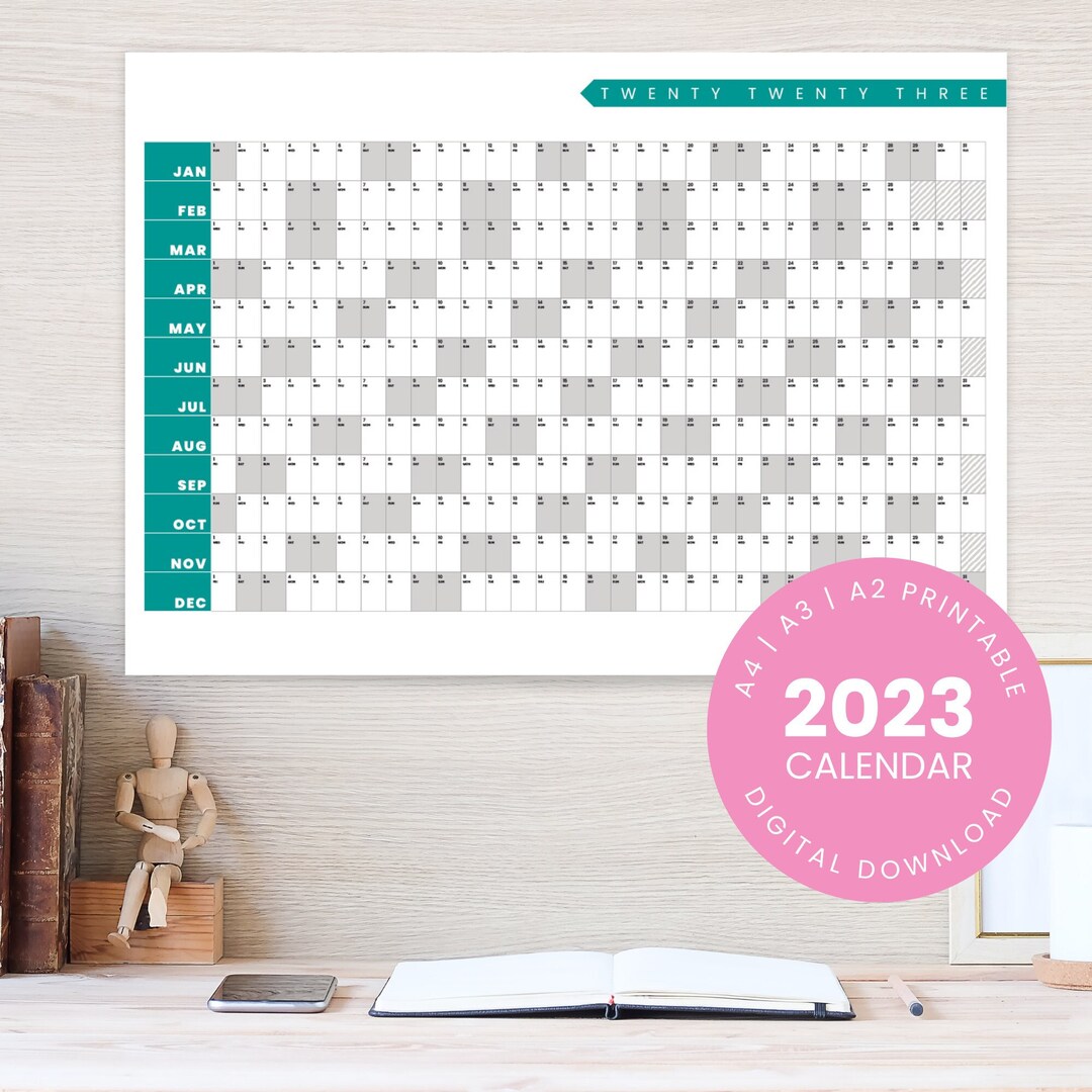 2023 Wall Calendar Teal Printable Year Planner Digital - Etsy