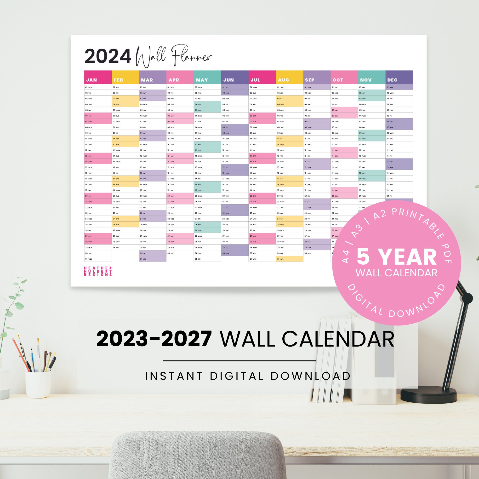 2023-2027 Wall Calendar 5 YEAR PLANNER Printable Year Planner Digital ...