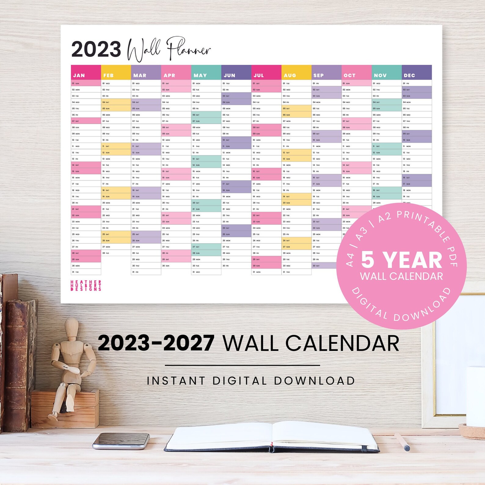 2023-2027 Wall Calendar 5 YEAR PLANNER Printable Year Planner Digital ...