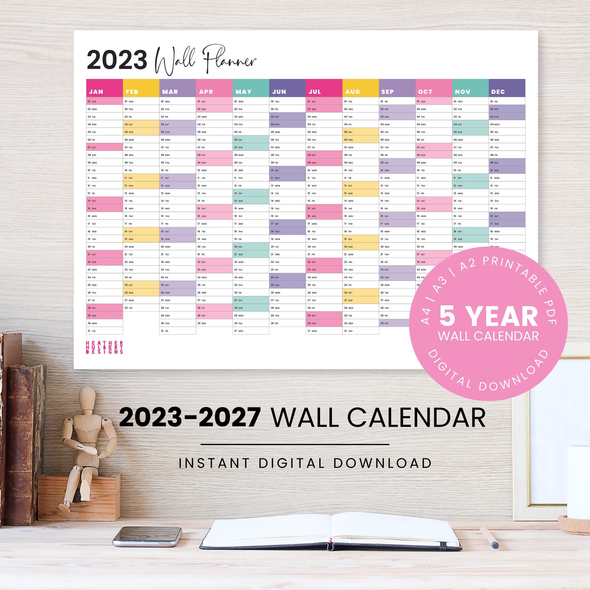 2023-2027 Wall Calendar 5 YEAR PLANNER Printable Year Planner Digital ...