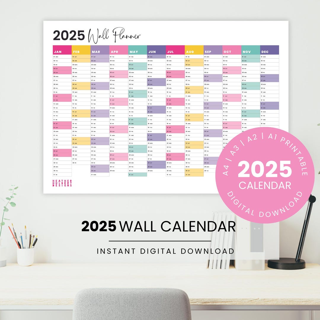 2025 Wall Calendar | Rainbow Printable Year Planner | Digital Calendar ...