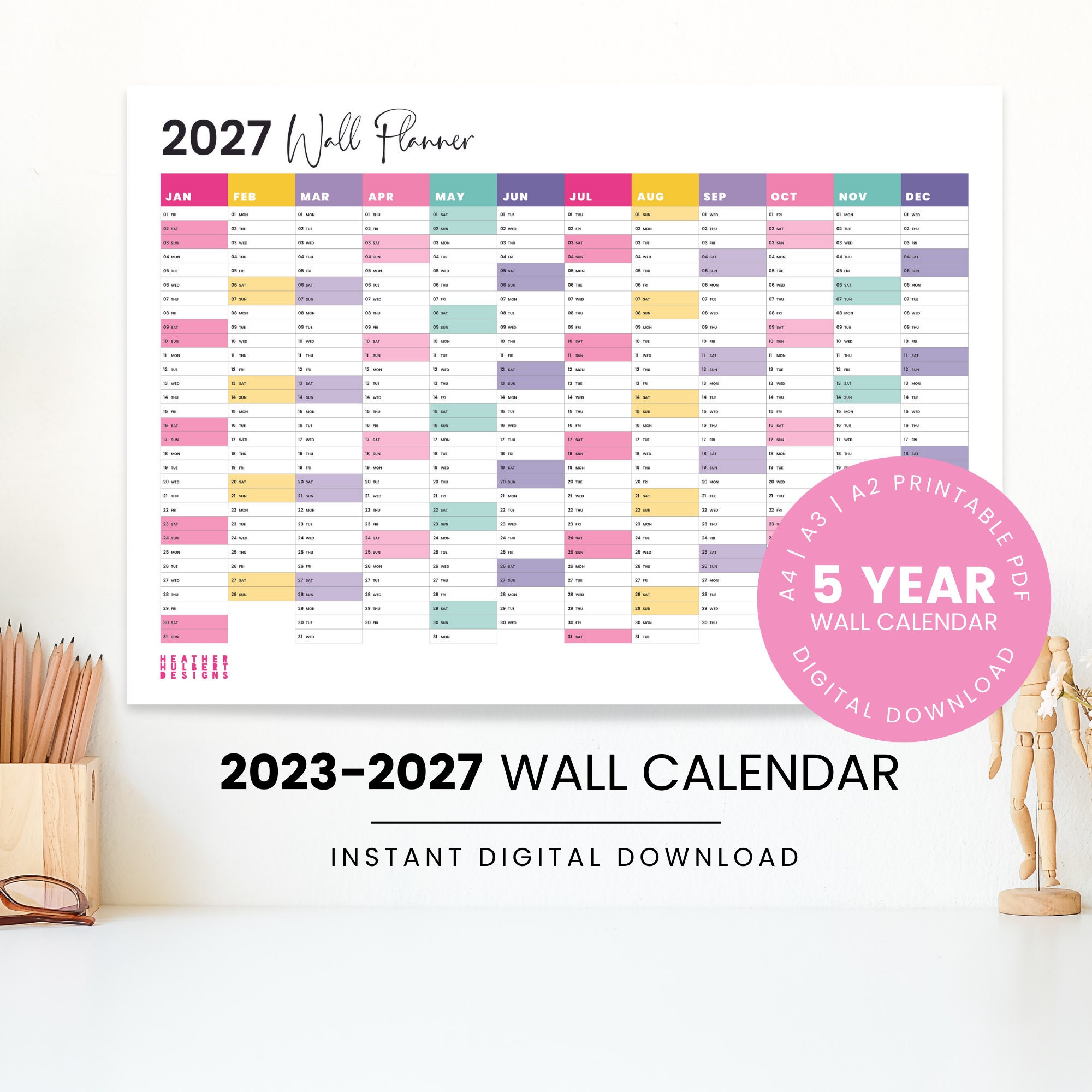 2023-2027 Wall Calendar 5 YEAR PLANNER Printable Year Planner Digital ...