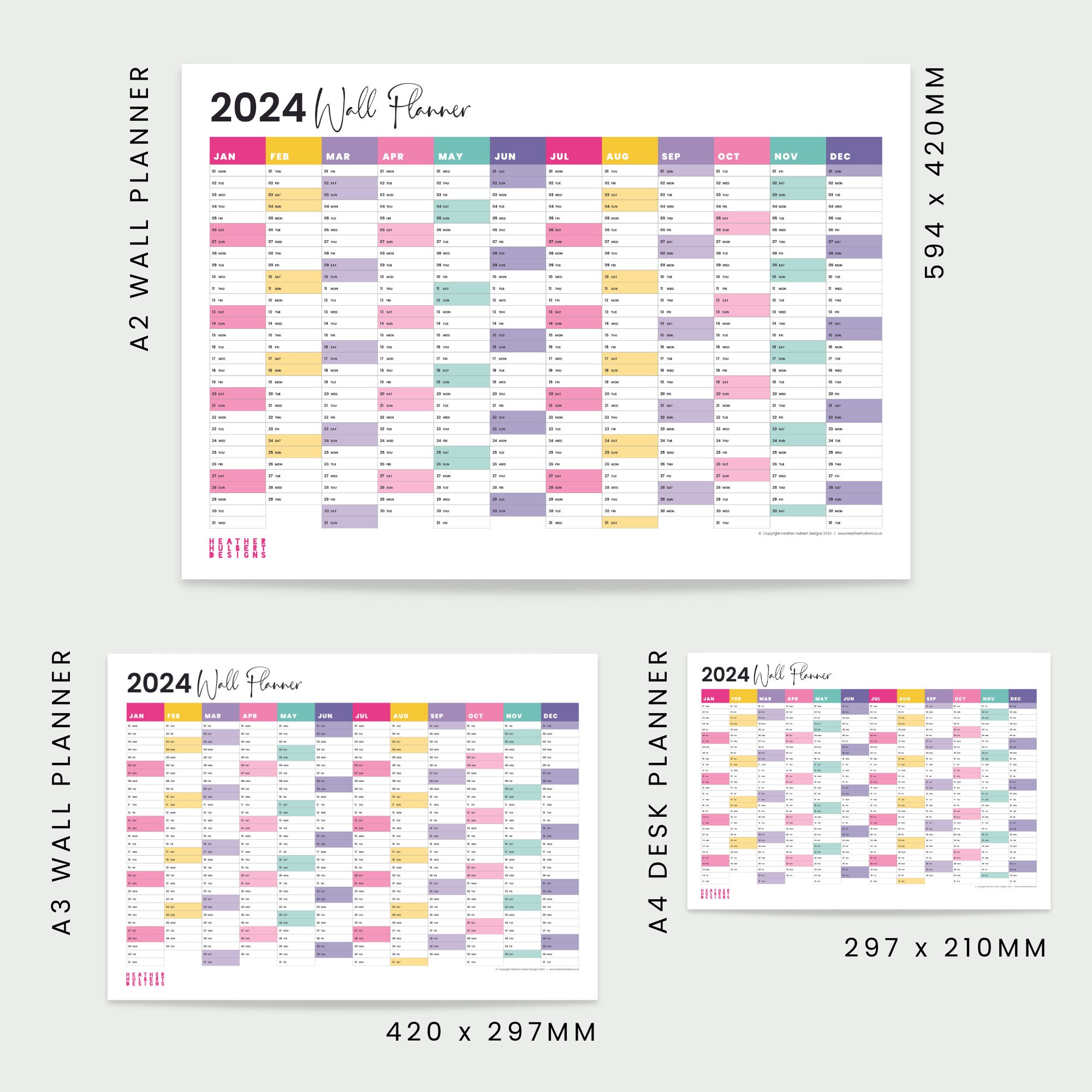 2024 Wall Calendar Rainbow Printable Year Planner Digital Calendar ...